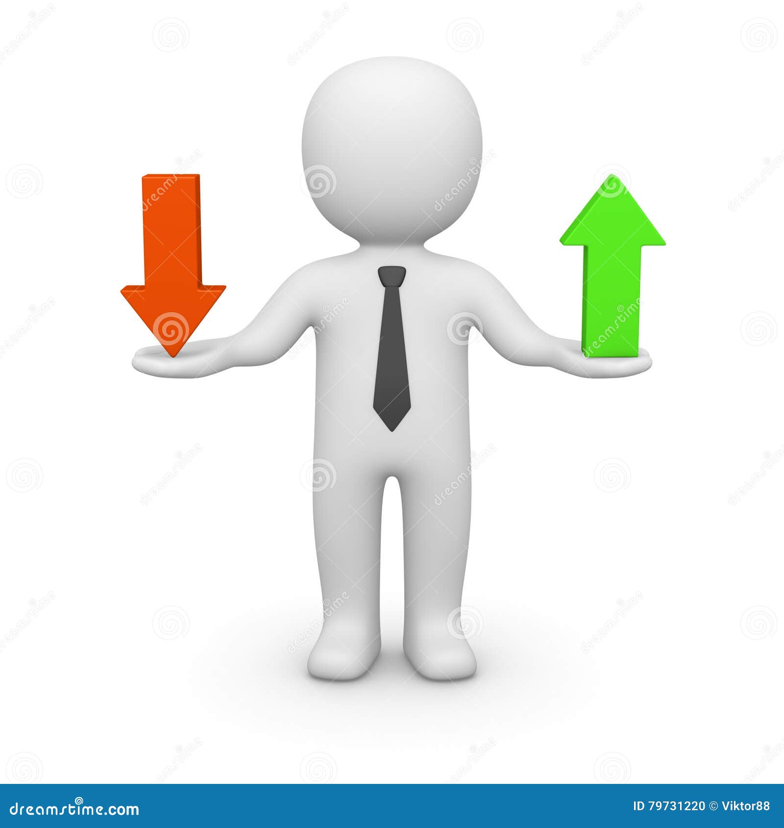 3d Man Holding Two Arrows with Opposite Directions. Stock Illustration ...