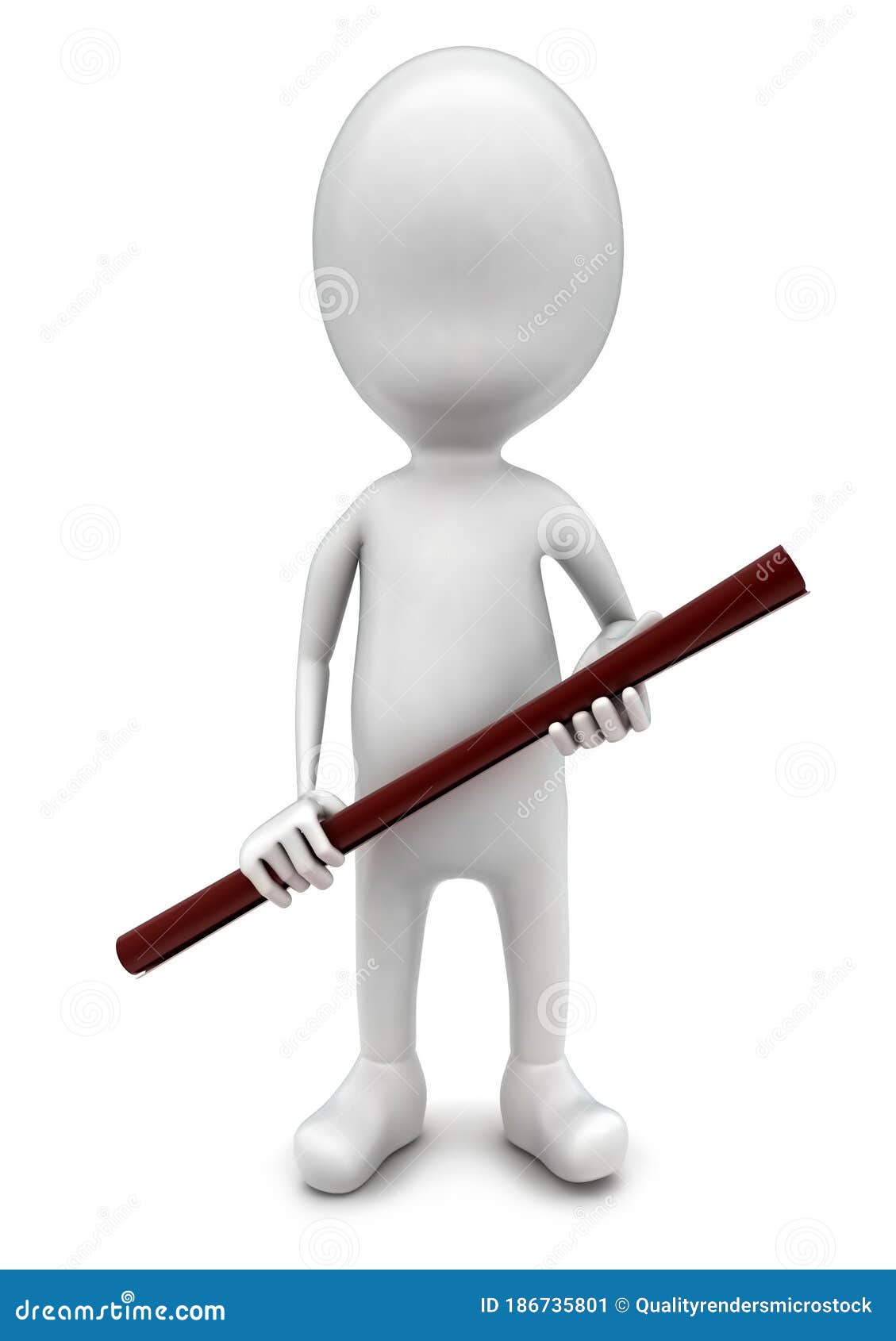 3d Man Holding a Wodden Stick in Hands Concept Stock Illustration ...