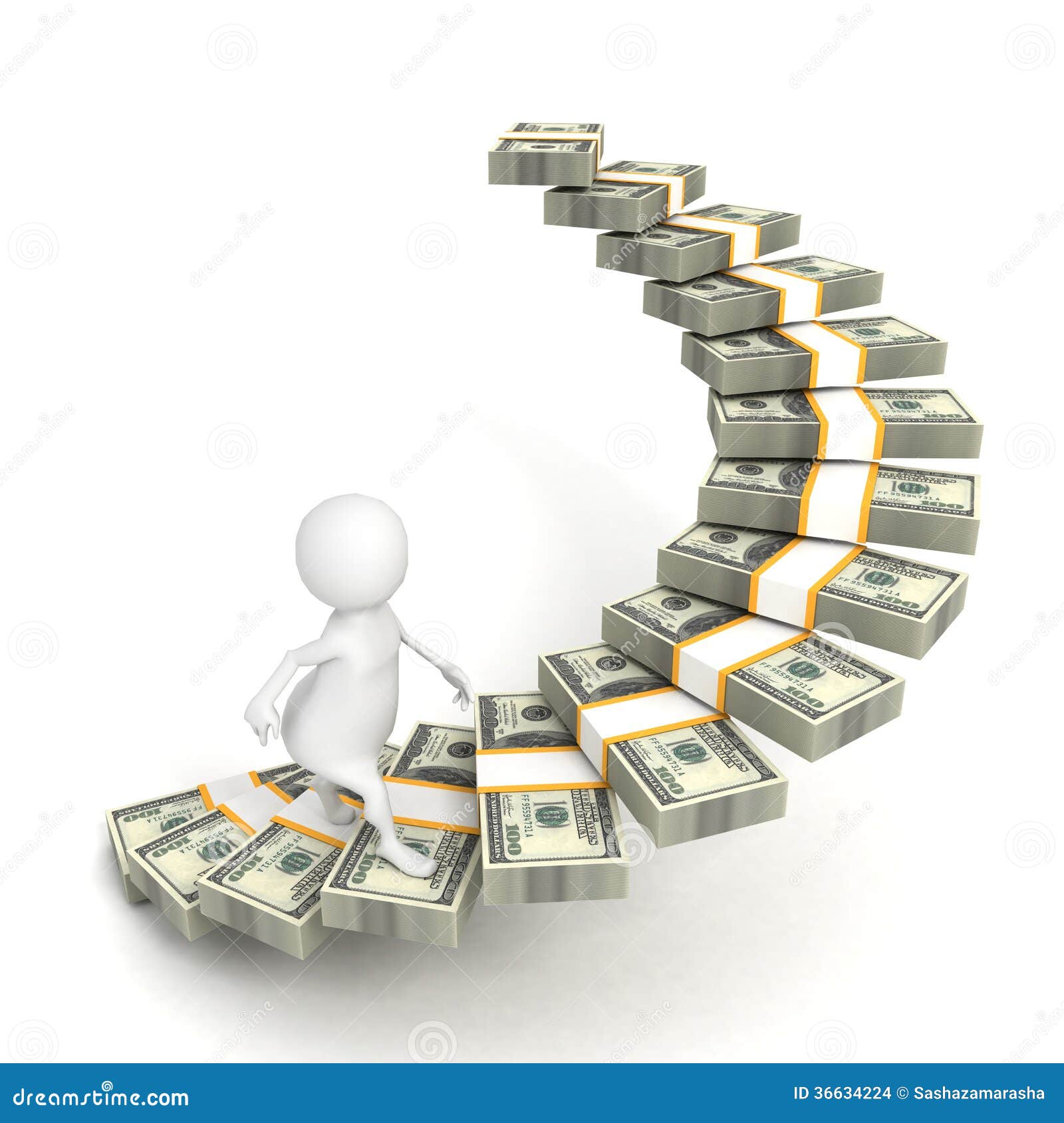 3d Man Human Character Step Up Dollar Packs Ladder Stock Illustration ...