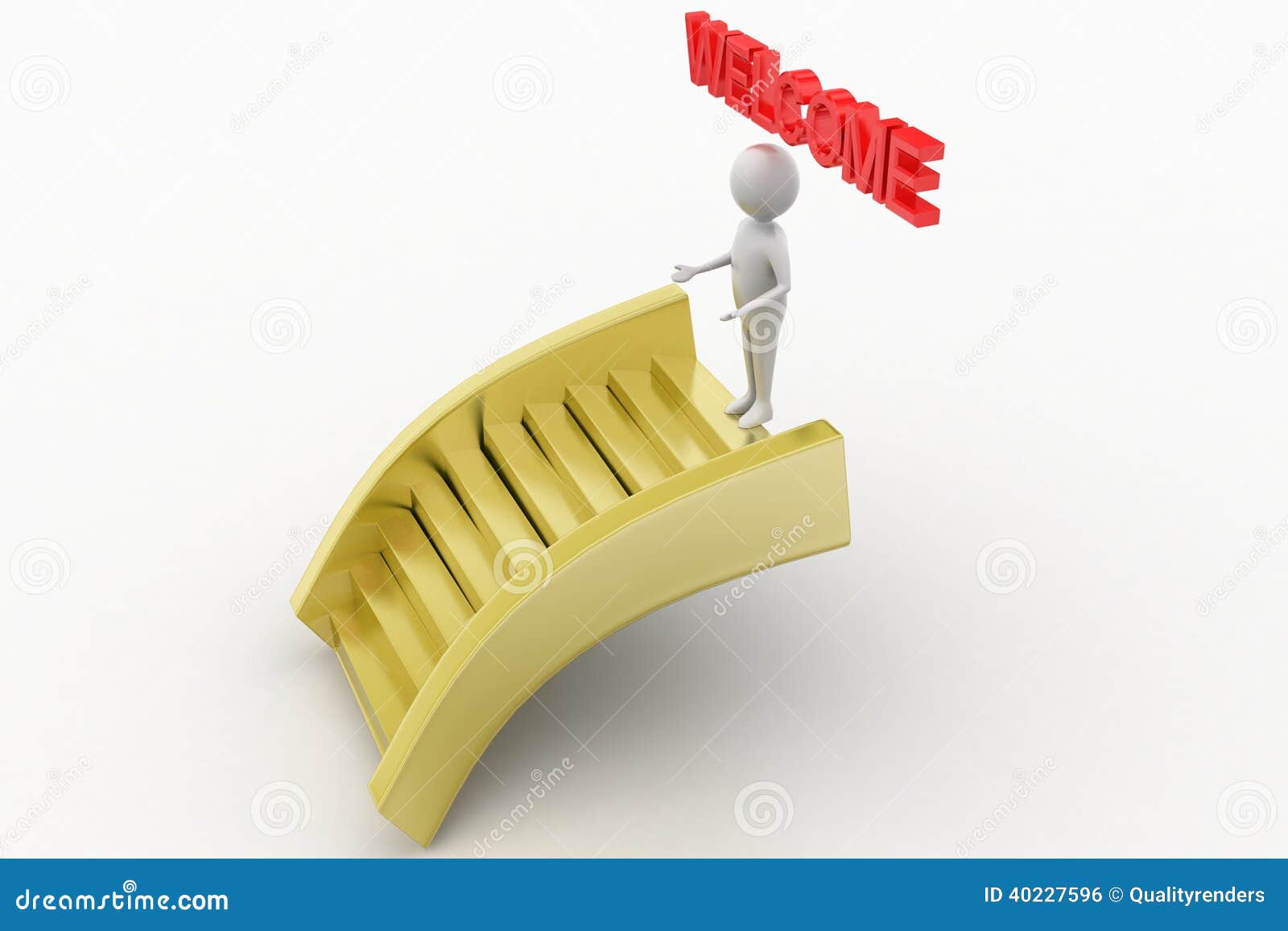 3d Man Illustration on Golden Step with Welcome Text Stock Illustration ...