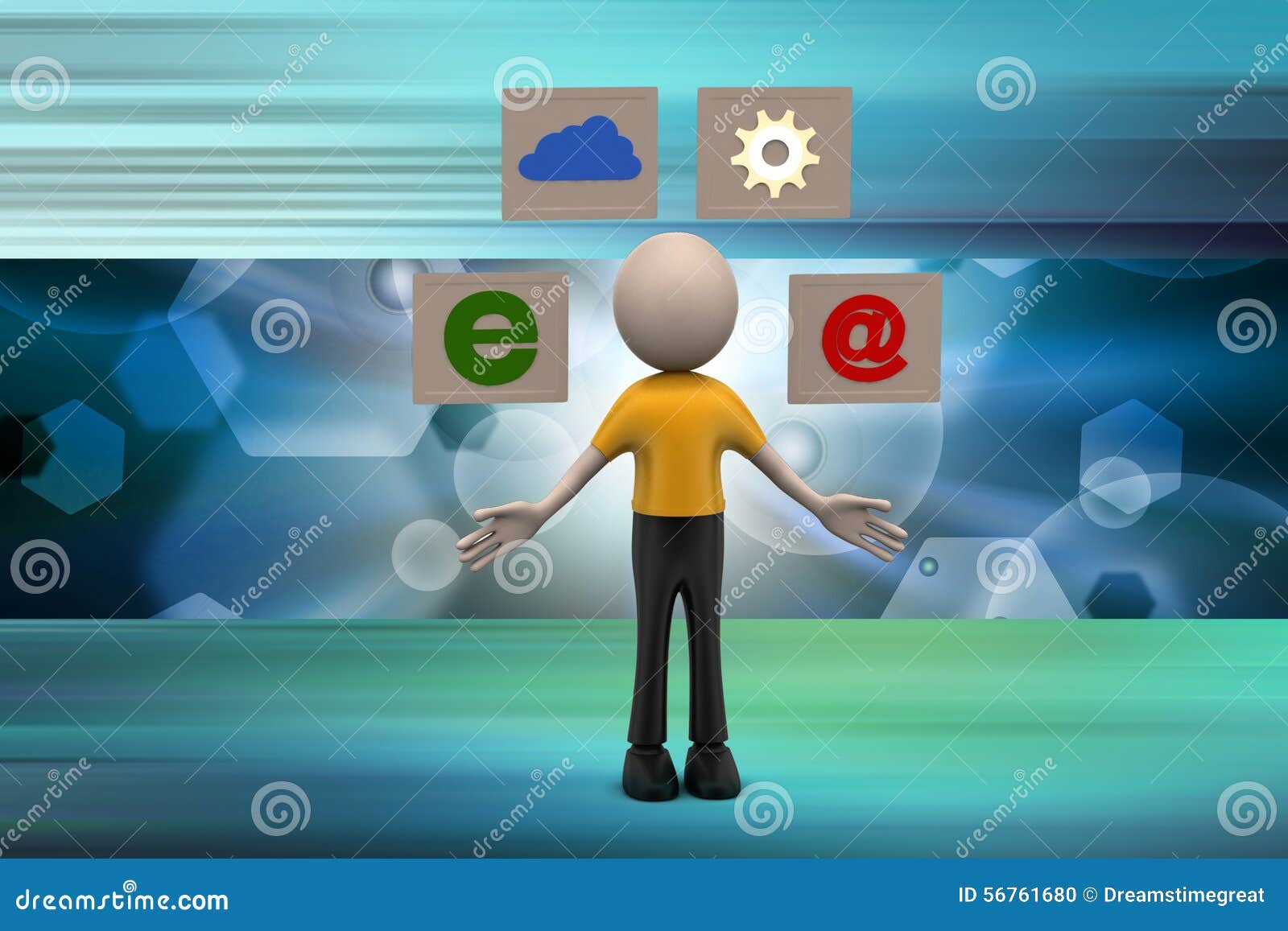 3d man with internet icon stock illustration. Illustration of contact ...