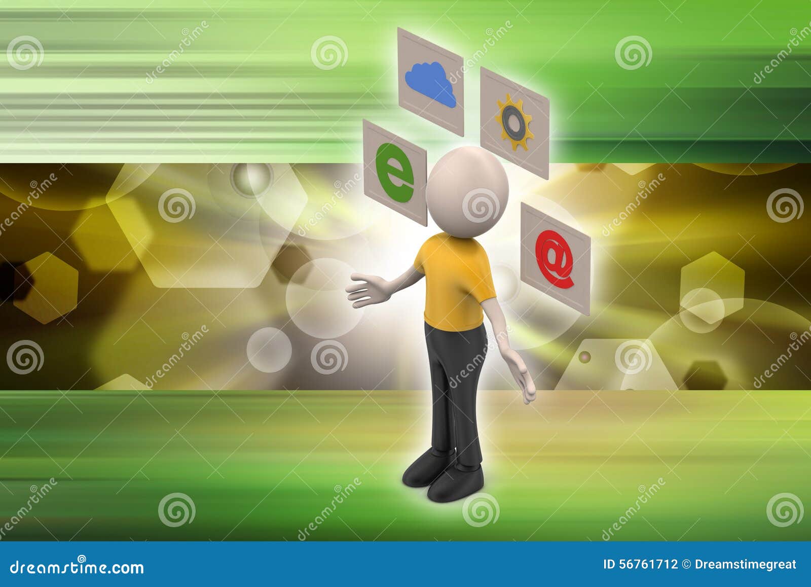 3d man with internet icon stock illustration. Illustration of person ...
