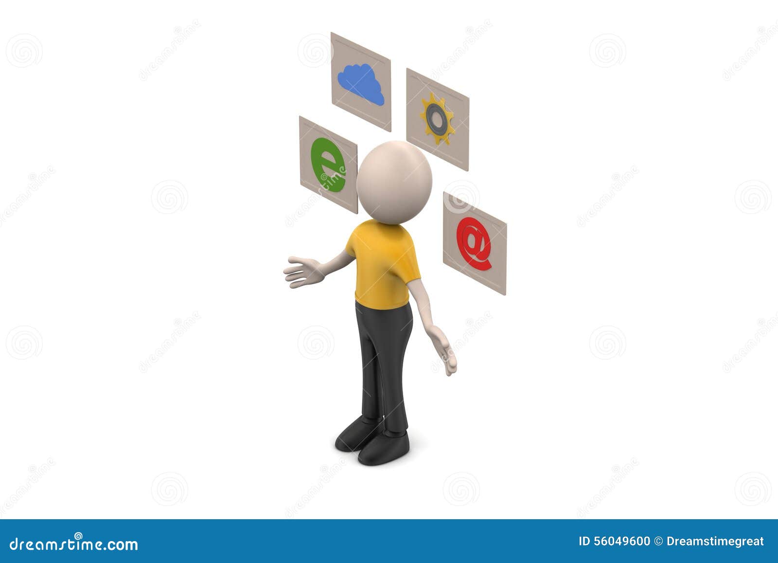 3d man with internet icon stock illustration. Illustration of human ...