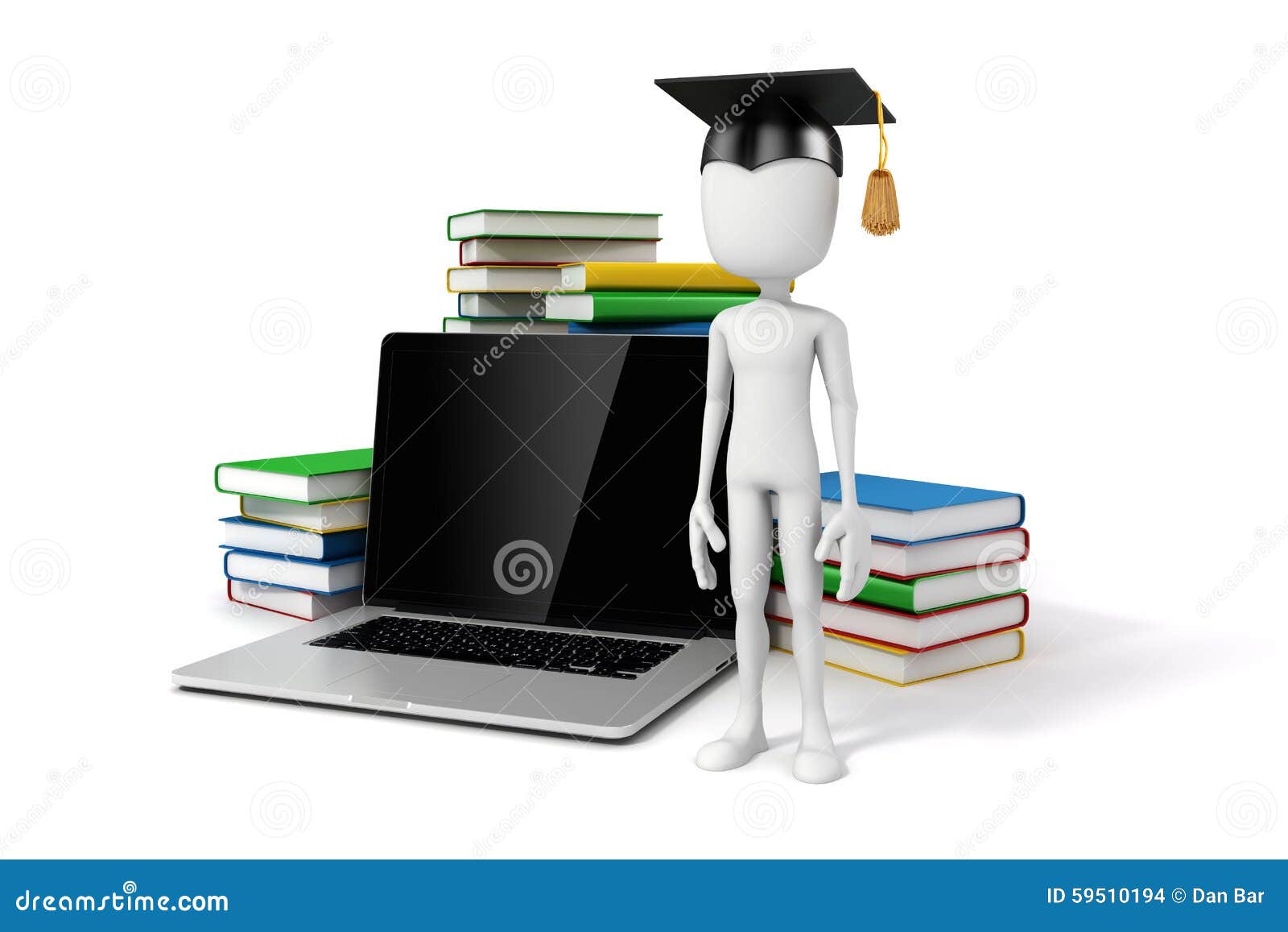 3d Man with Laptop and Books Stock Illustration - Illustration of ...
