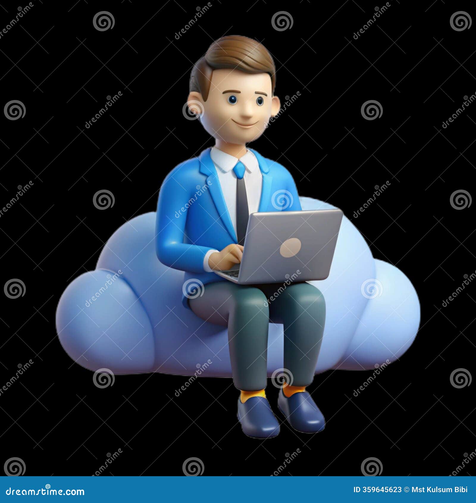 3d Man with Laptop Sitting on Cloud Computing Symbol Stock Illustration ...