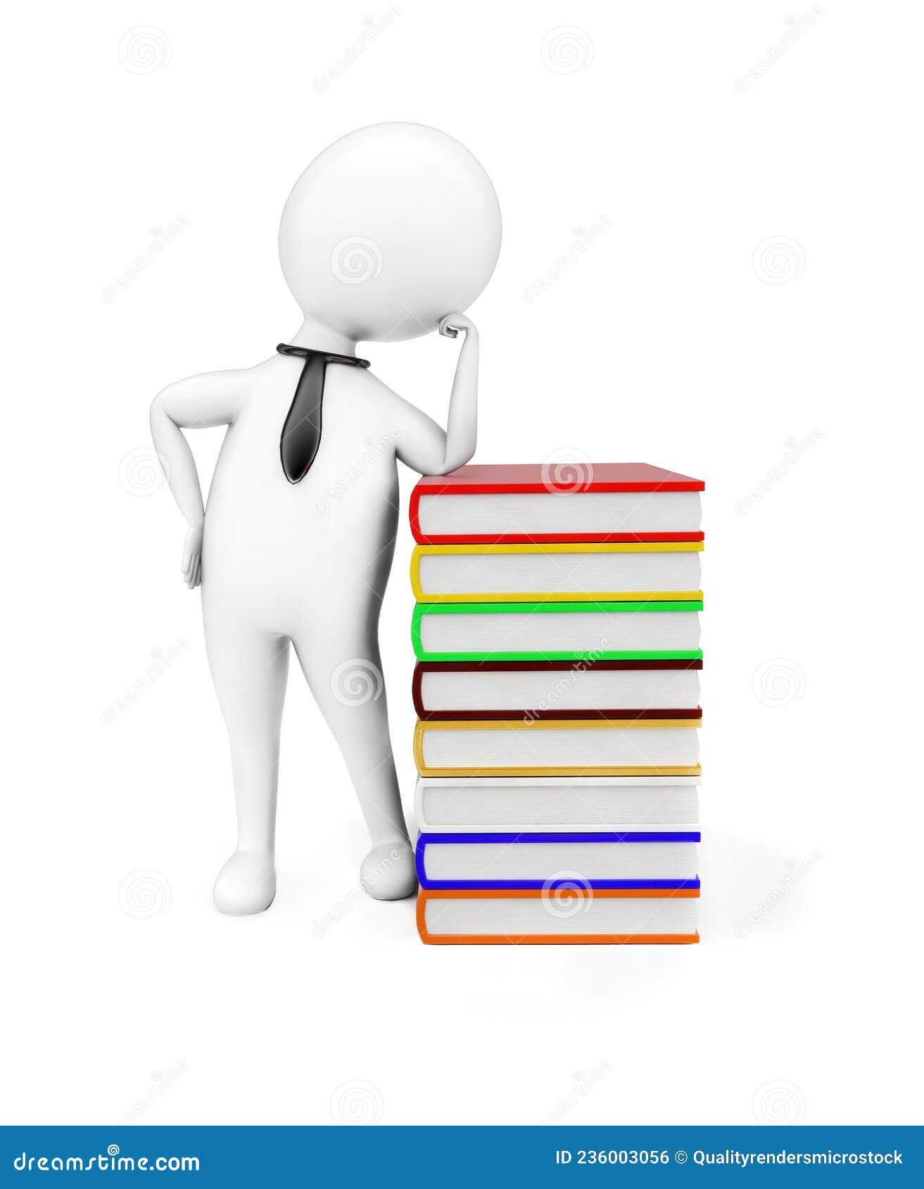3d Man Leaning Over a Pile of Books Concept Stock Illustration ...