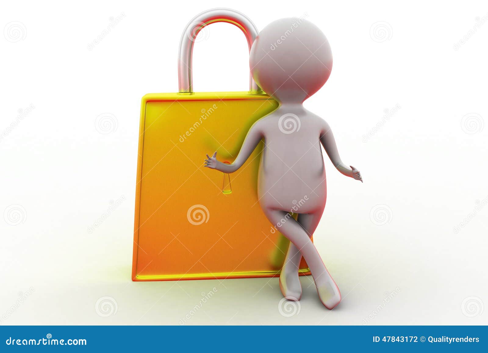 3d man with lock concept stock illustration. Illustration of background ...