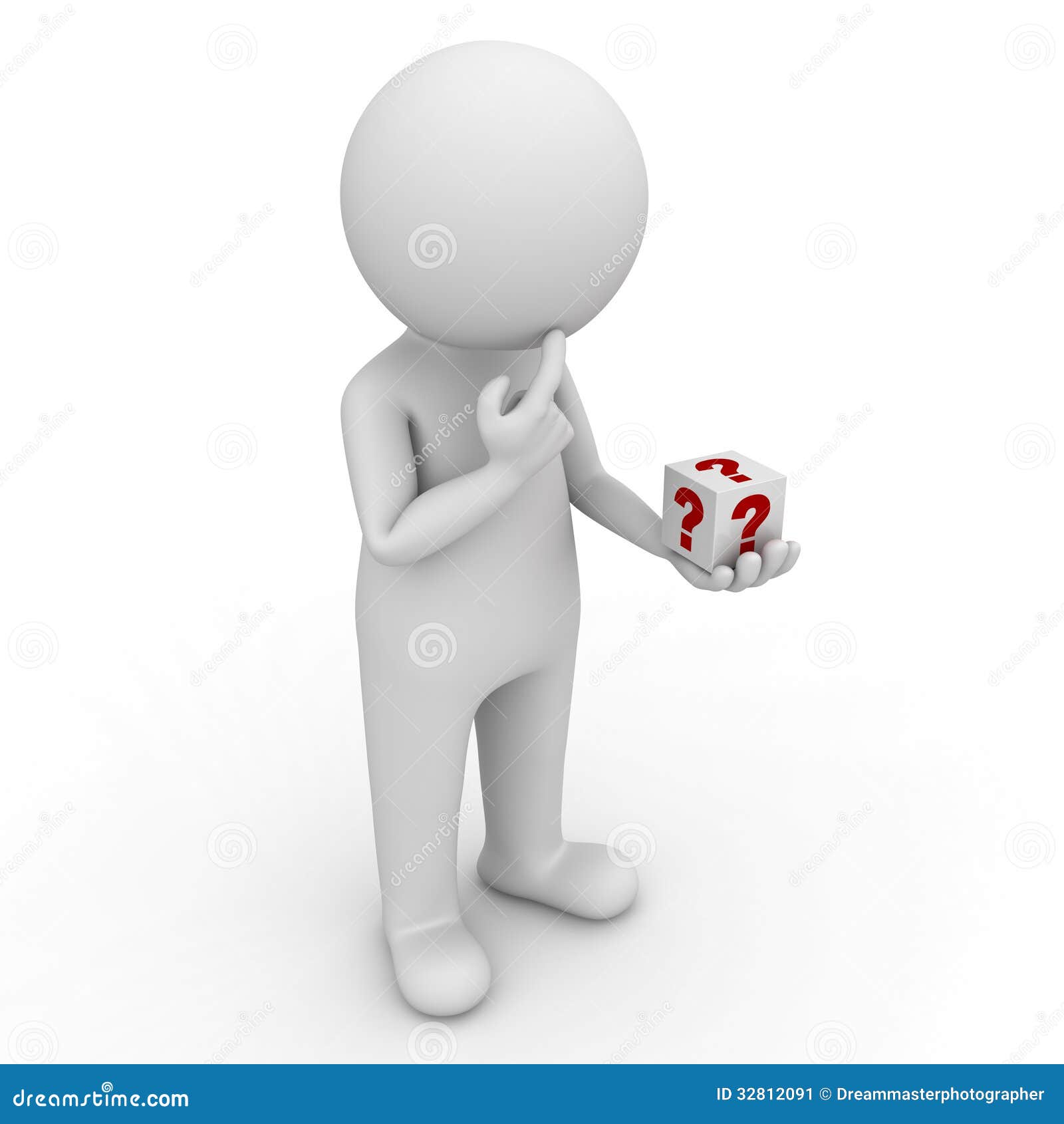 3d Man Looking At Question Box In His Hand And Thinking Over White ...