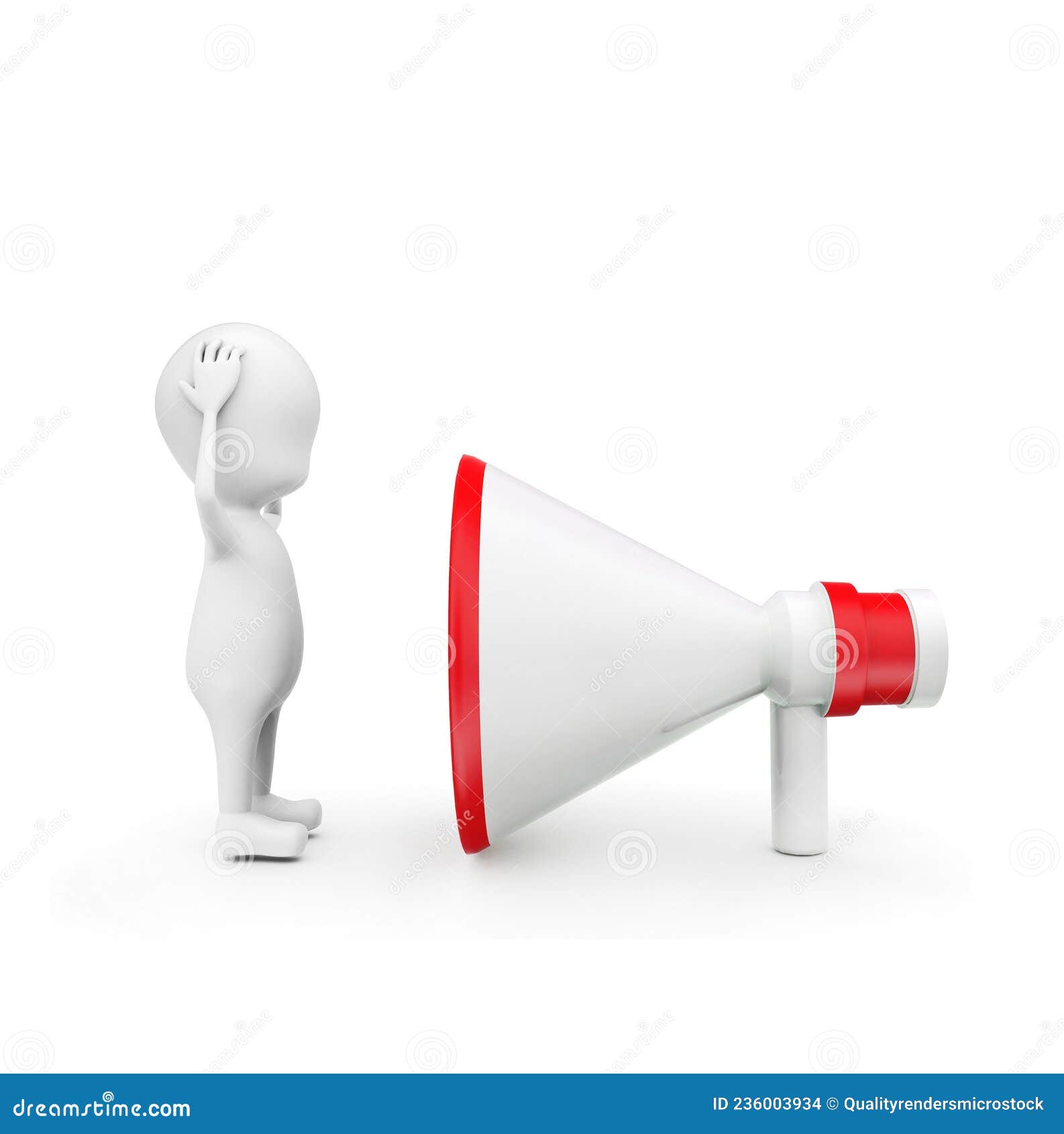3d Man Loud Noise Coming from Loud Speaker Concept Stock Illustration ...