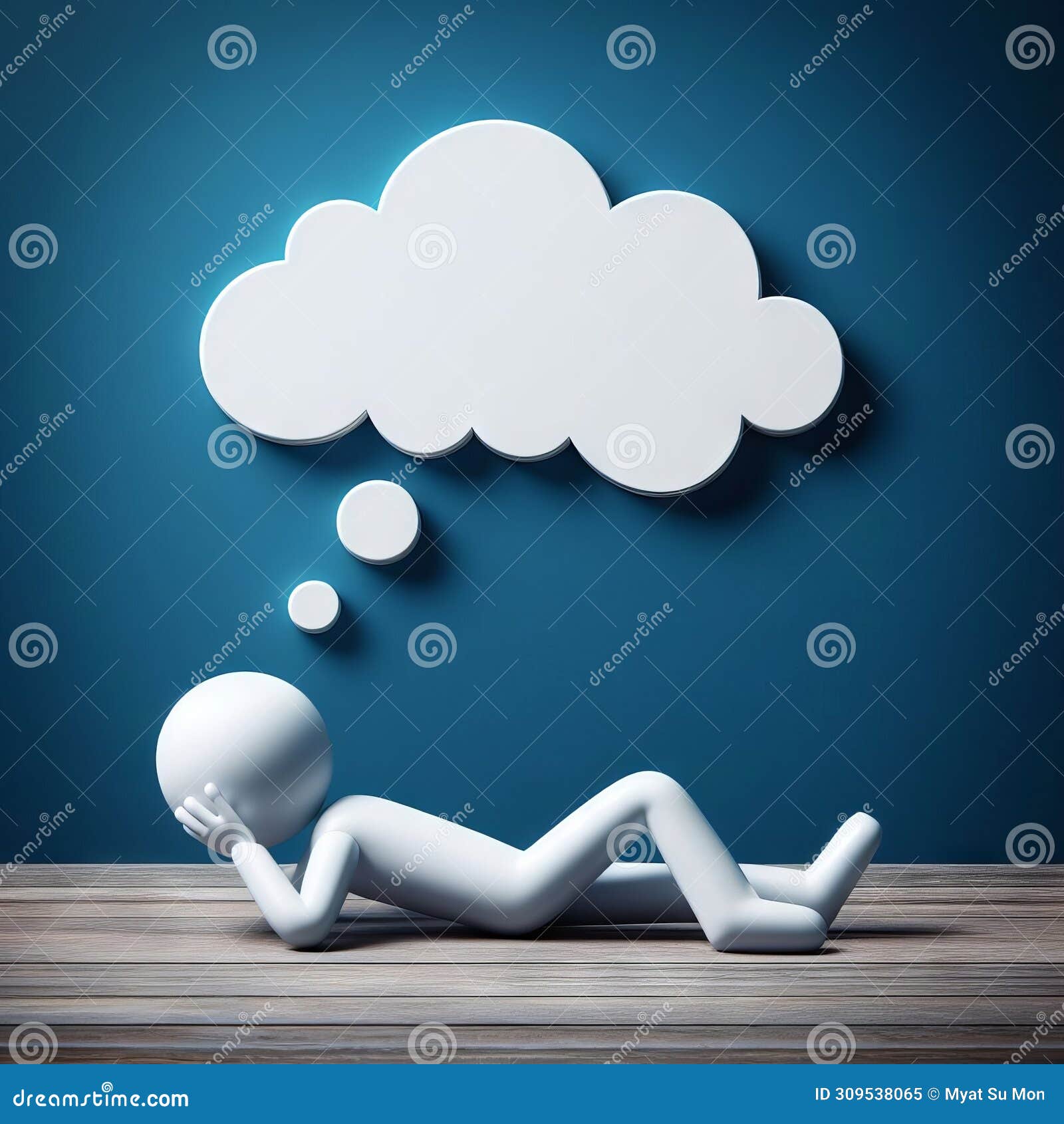 3D Man Lying Down and Thinking with Blank Bubble Stock Illustration ...