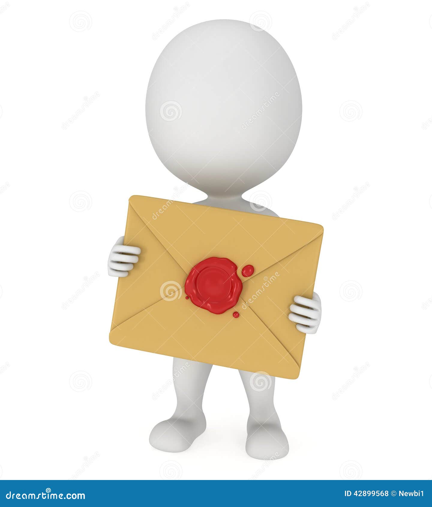 3D Man and Mail Envelope with Red Wax Seal Stock Illustration ...