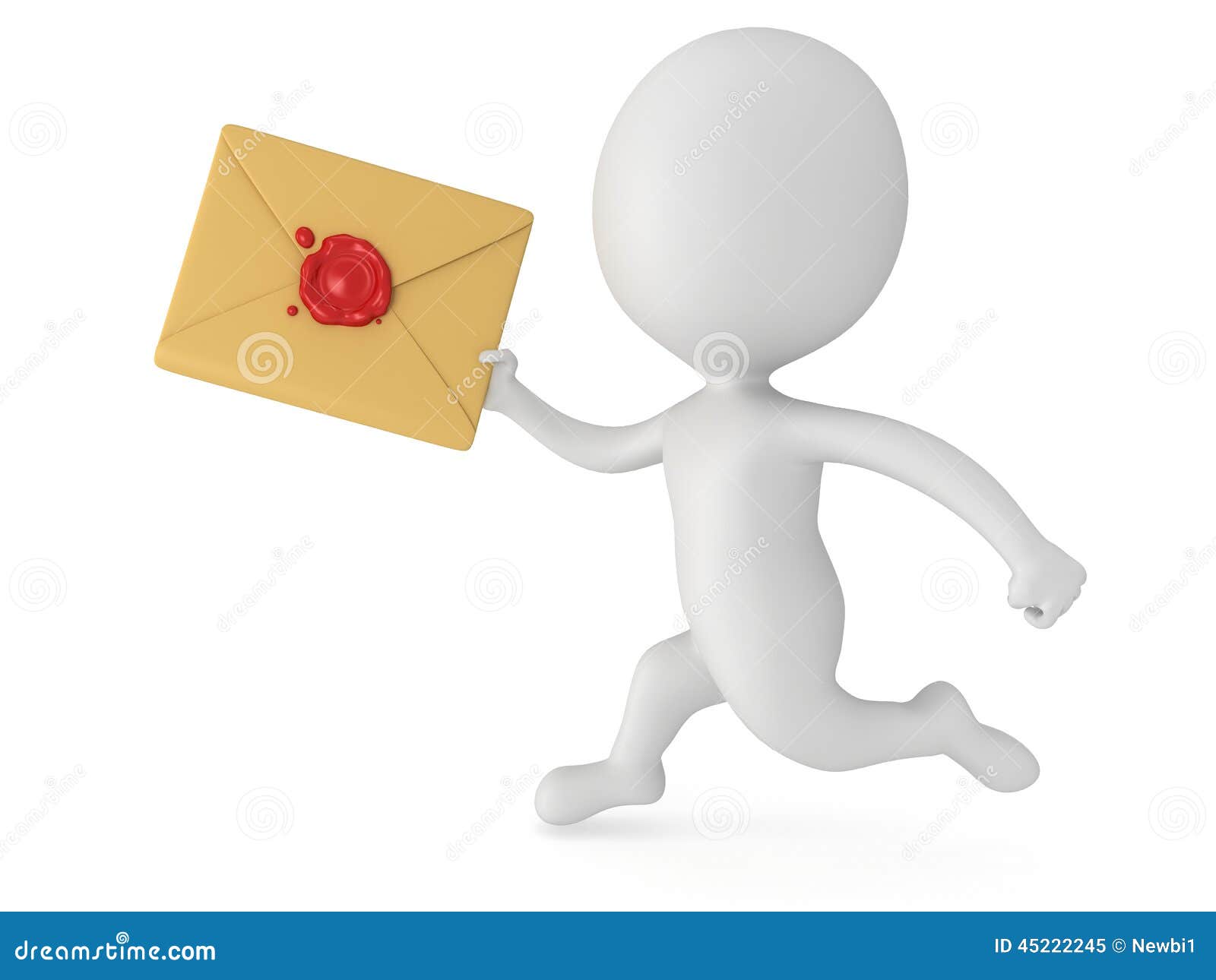 3D Man and Mail Envelope with Red Wax Seal Stock Illustration ...