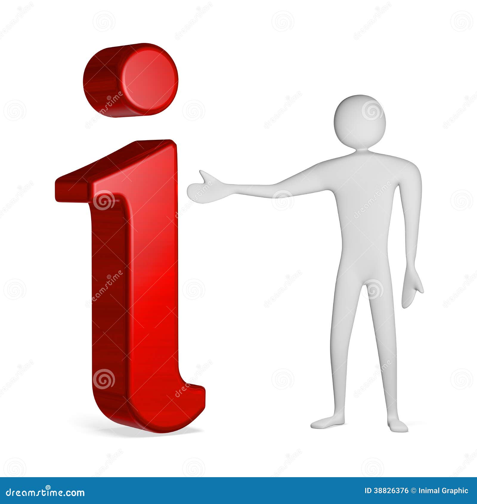 3d Man Making Inviting Gesture To Red Info Icon Stock Illustration ...