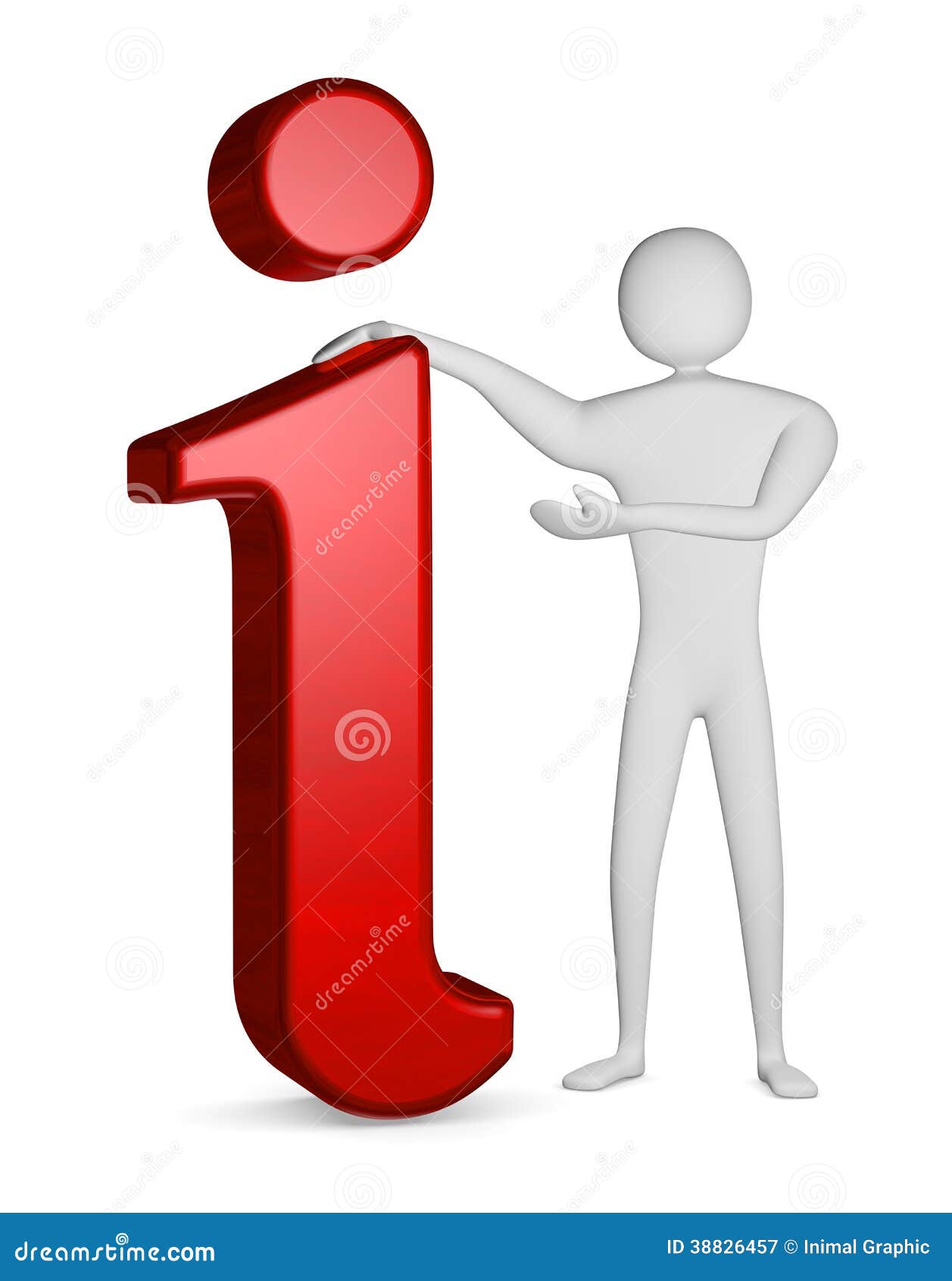 3d Man Making Inviting Gesture To Red Info Icon Stock Illustration ...