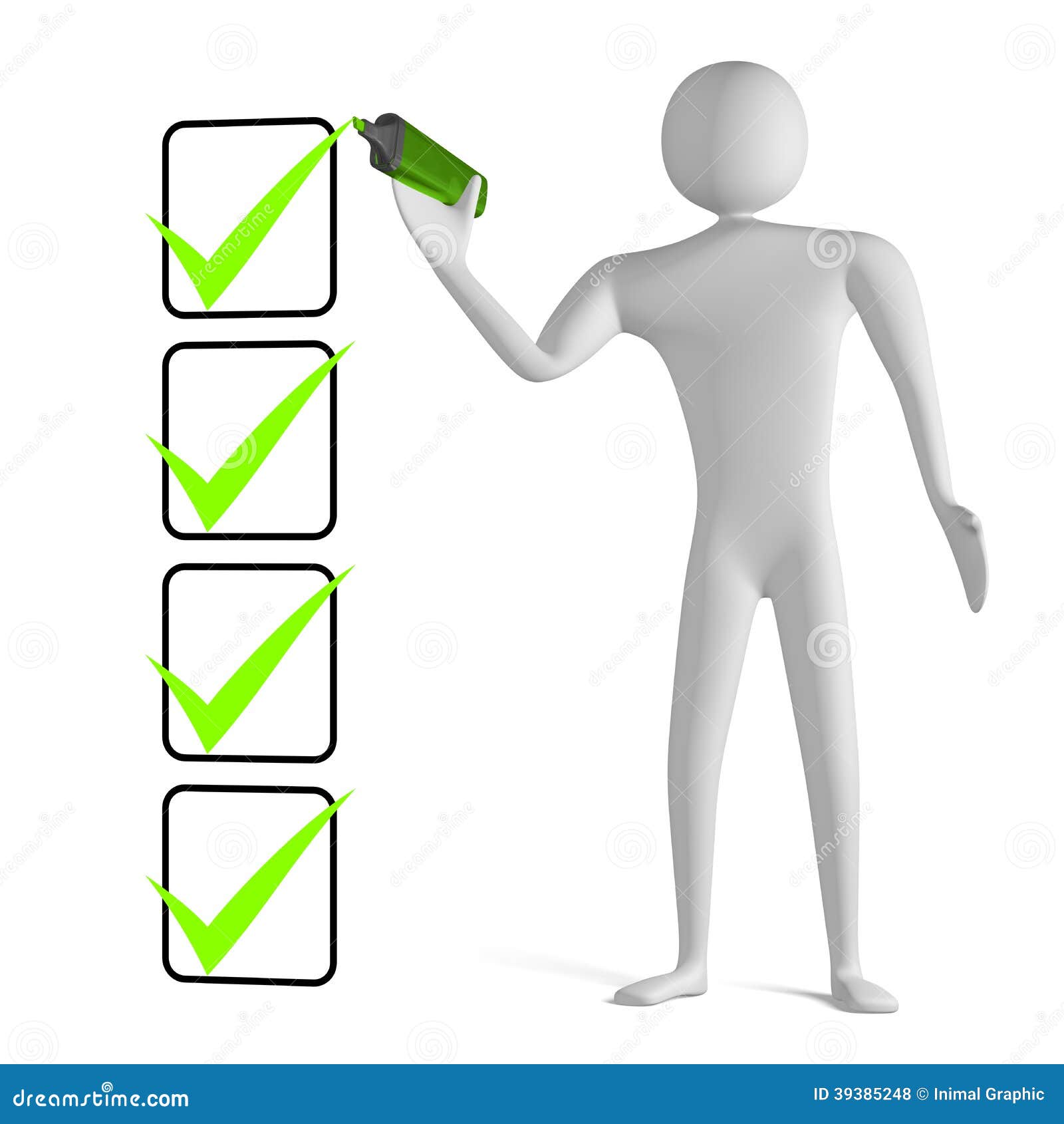 ï»¿3d Man with Marker Drawing Tick in Checklist Stock Illustration ...