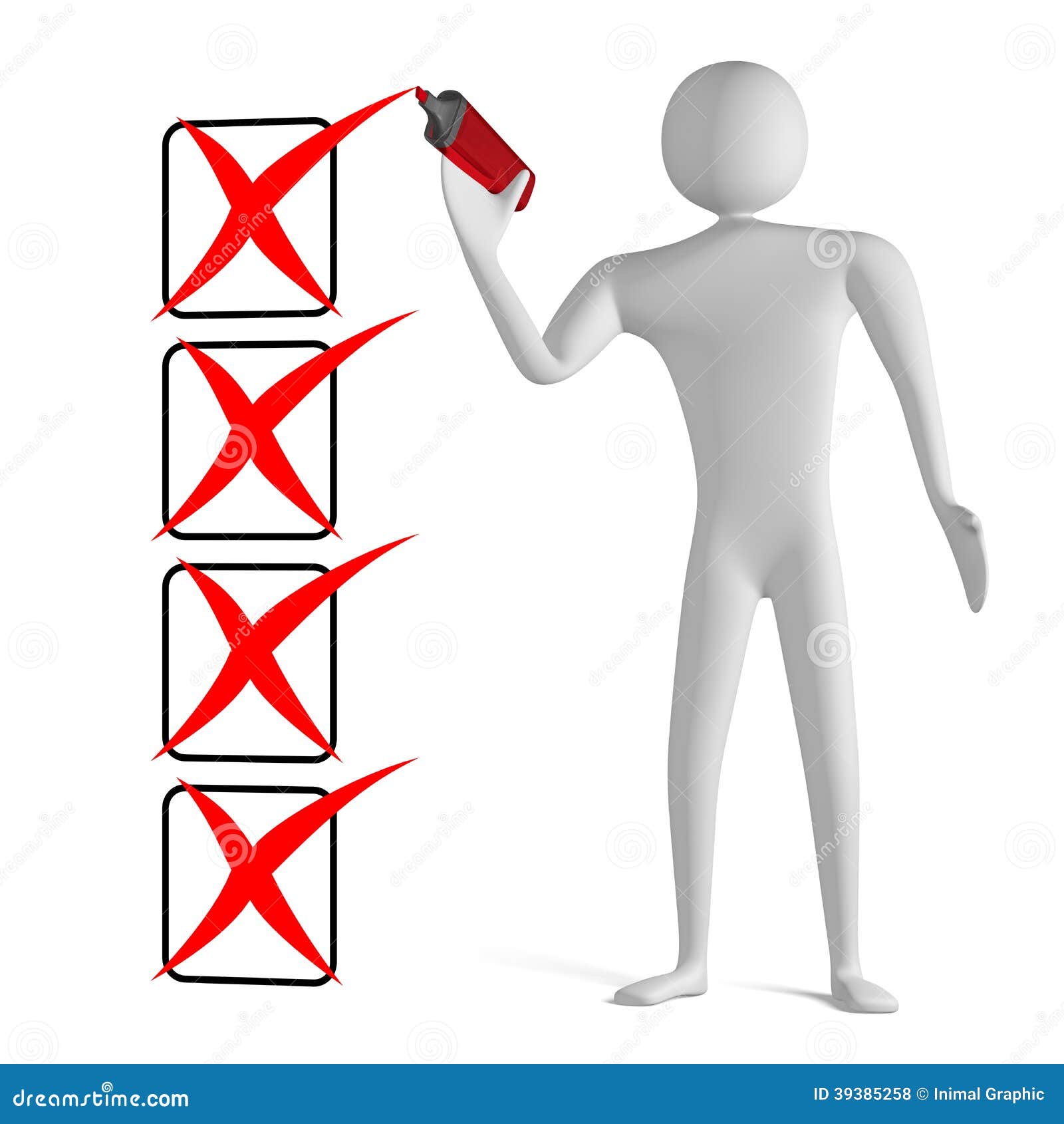 3d Man With Marker Drawing X In Checklist Stock Illustration - Image ... 3d Man With Marker Drawing X In Checklist Stock Illustration - Image ...