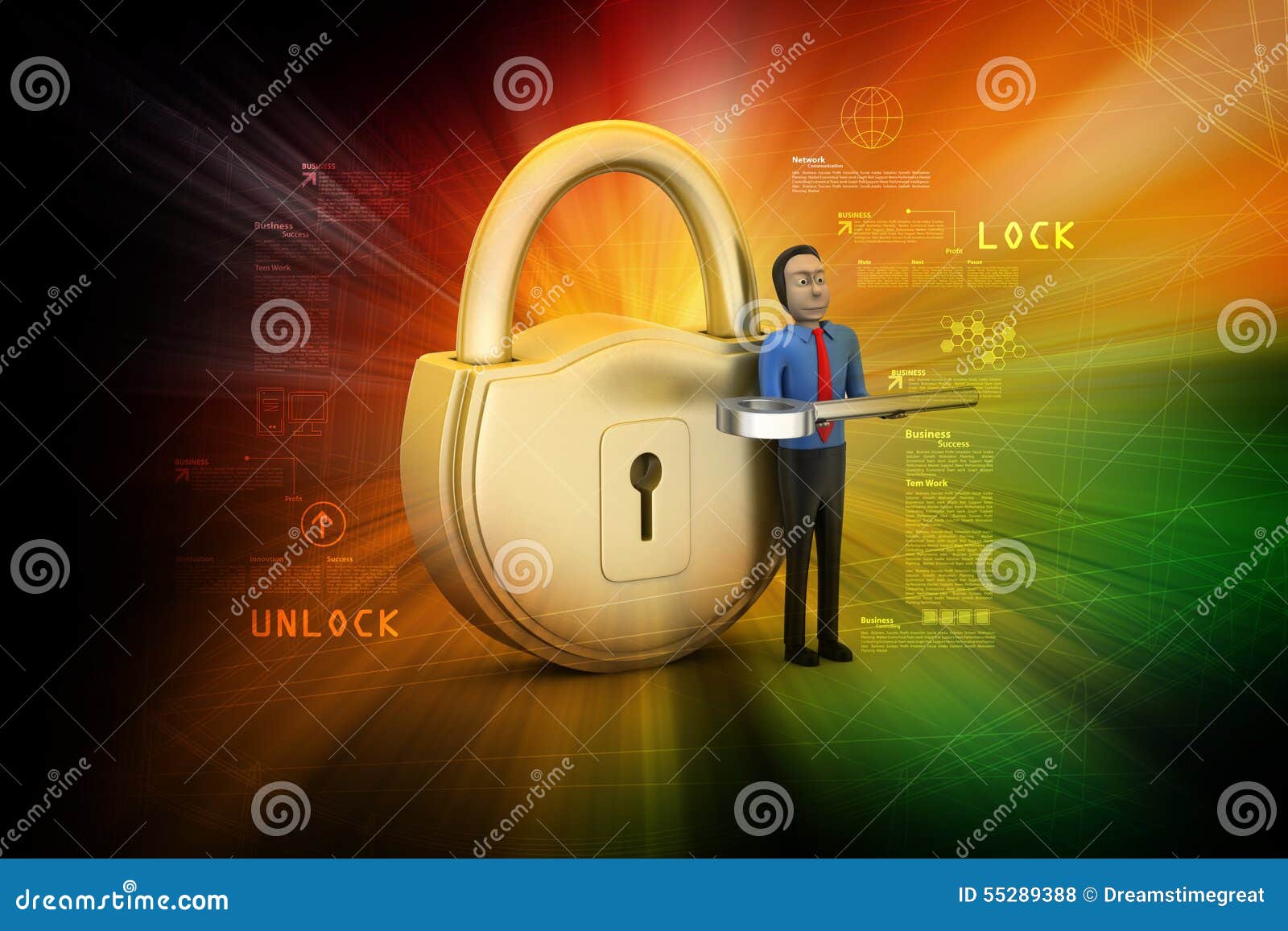 3d man with padlock stock illustration. Illustration of background ...