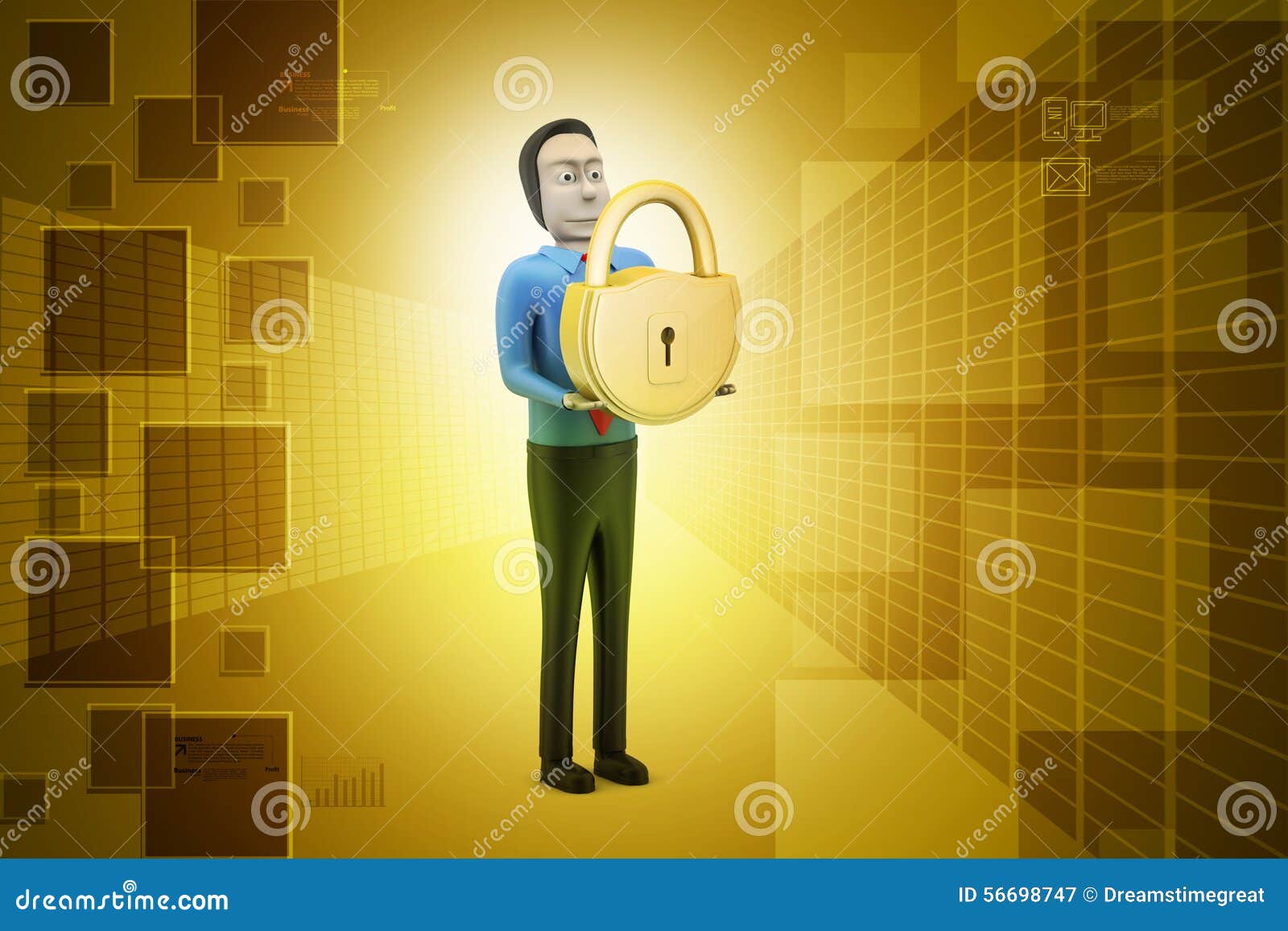 3d man with padlock stock illustration. Illustration of lock - 56698747