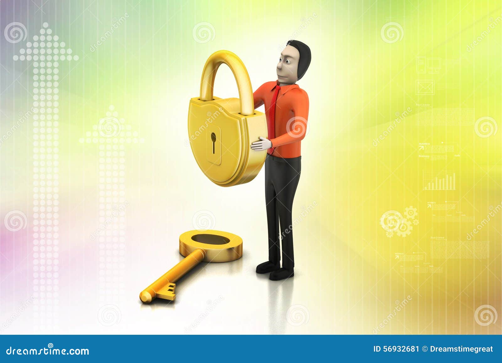 3d Man with Padlock, Security Concept Stock Illustration - Illustration ...