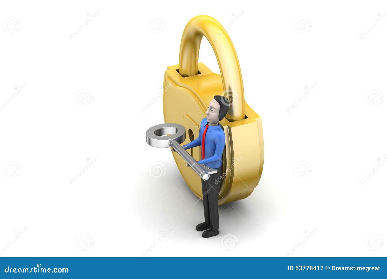 3d man with padlock stock illustration. Illustration of padlock - 53778417
