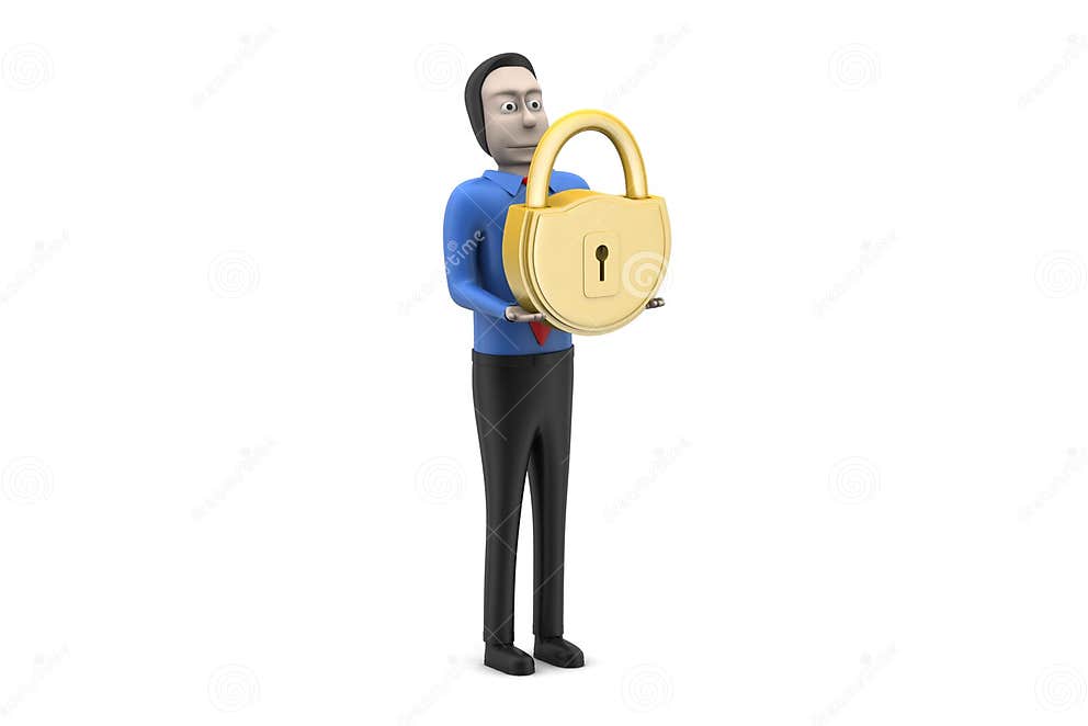 3d man with padlock stock illustration. Illustration of background ...