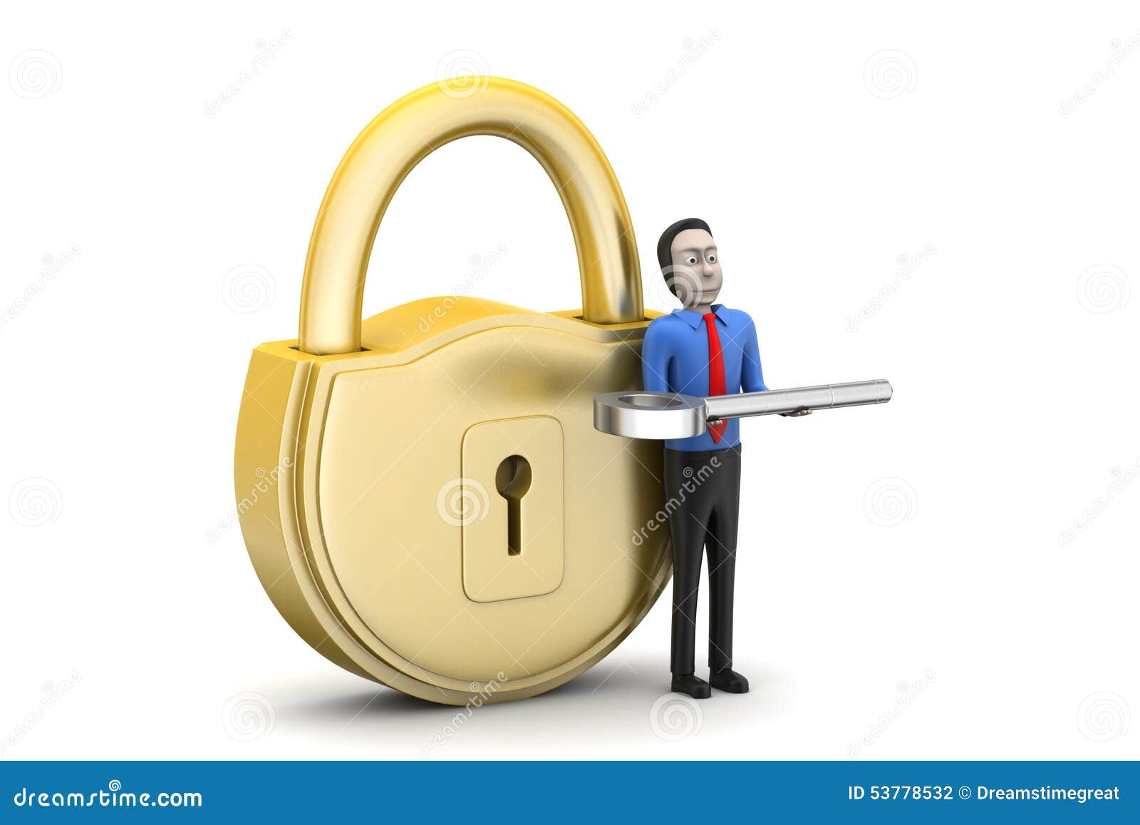 3d man with padlock stock illustration. Illustration of character ...