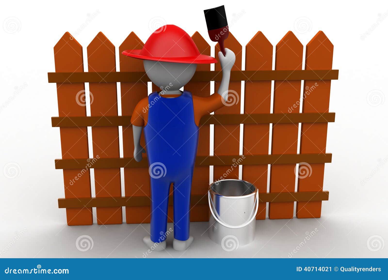 3d Man Painting Wooden Barrier Stock Illustration - Illustration of ...