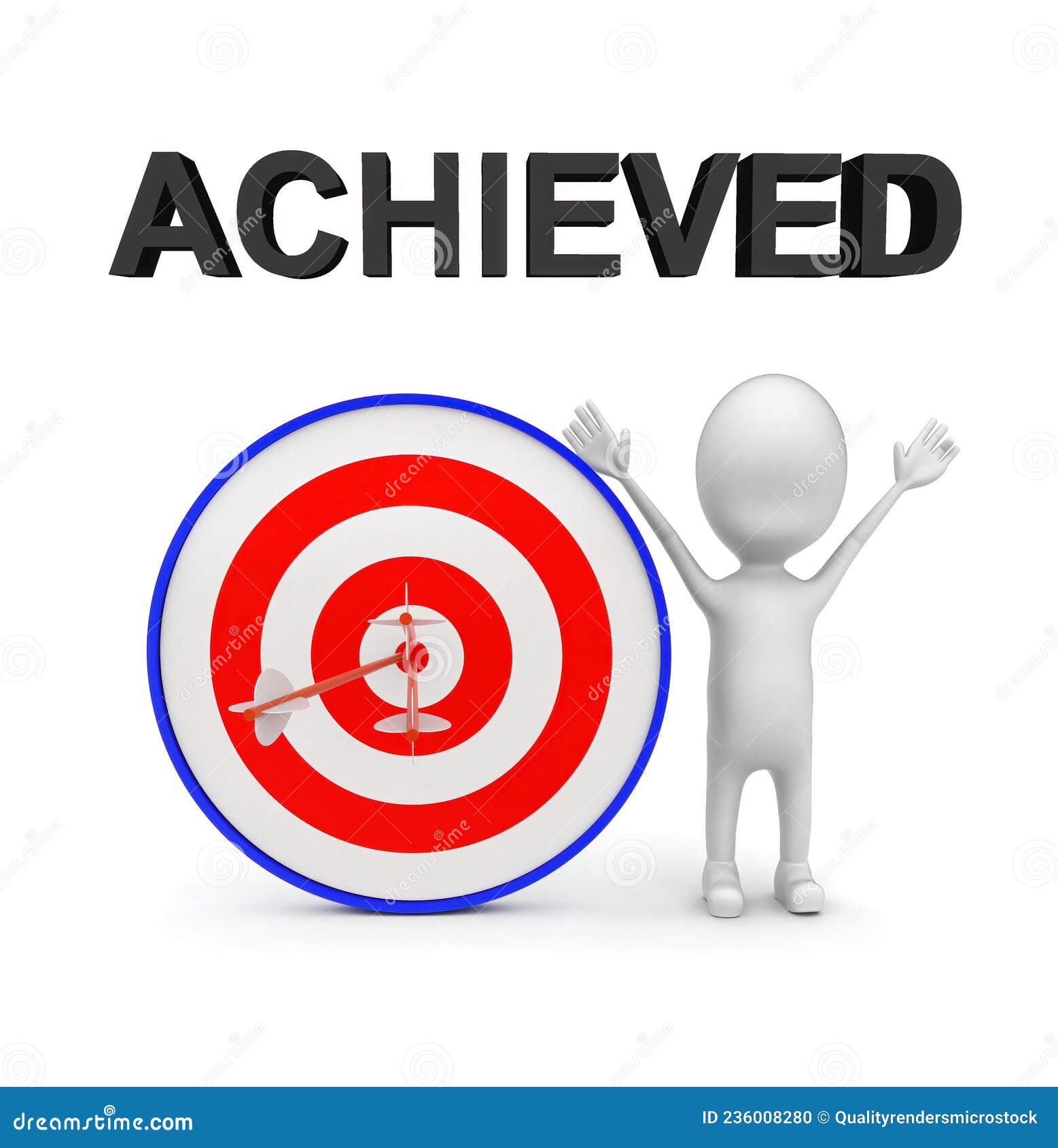 3d Man with Perfectly Aimed Arrows on Target Board Achieved Text ...