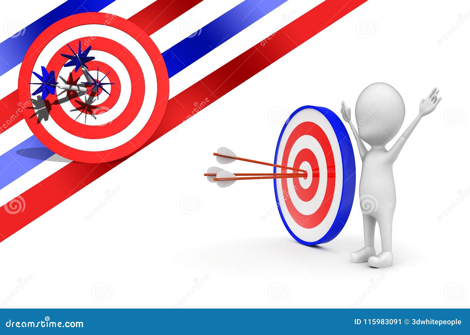 3d Man with Perfectly Aimed Arrows on Target Board Concept Stock ...