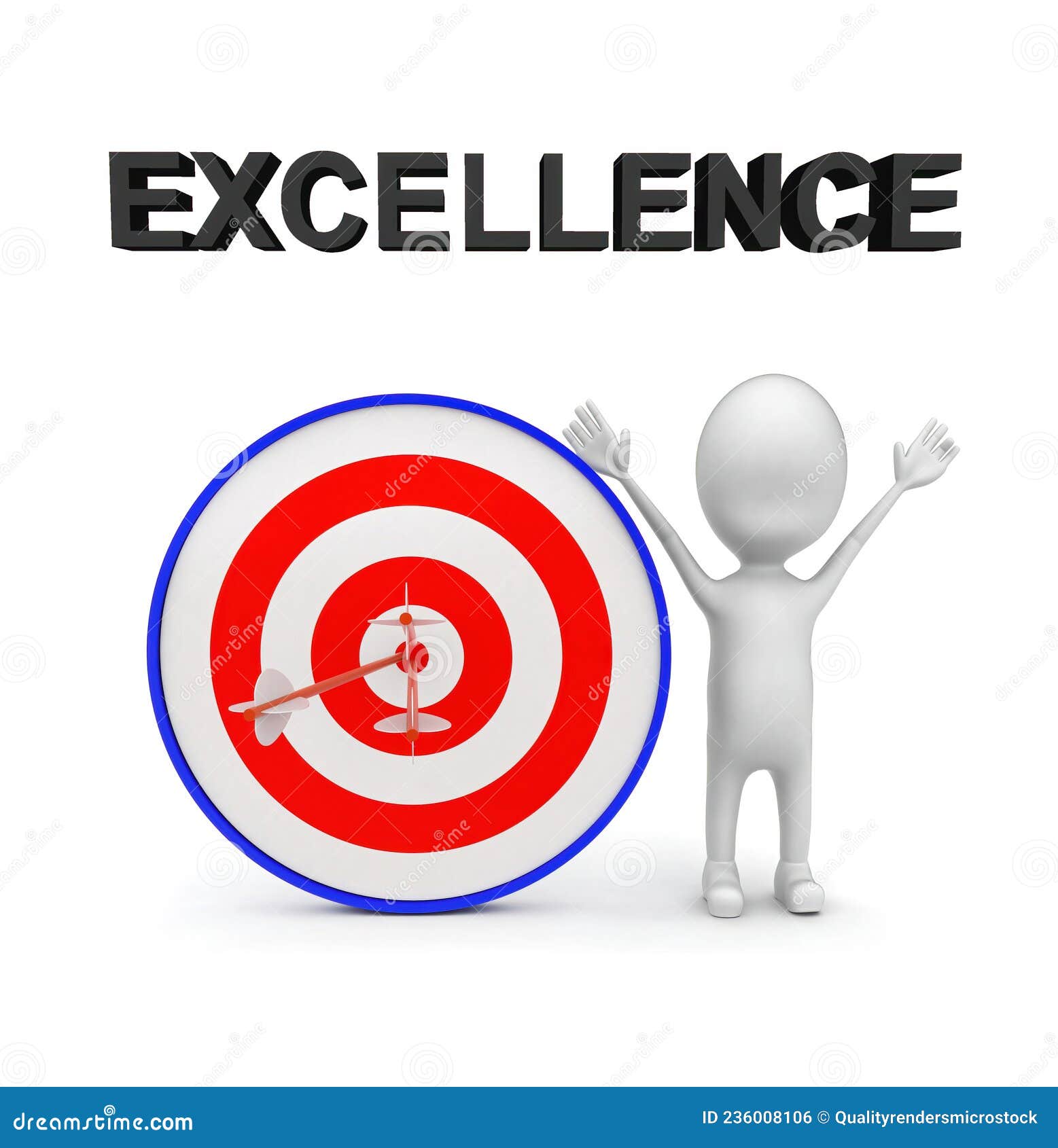 3d Man with Perfectly Aimed Arrows on Target Board Excellence Text ...