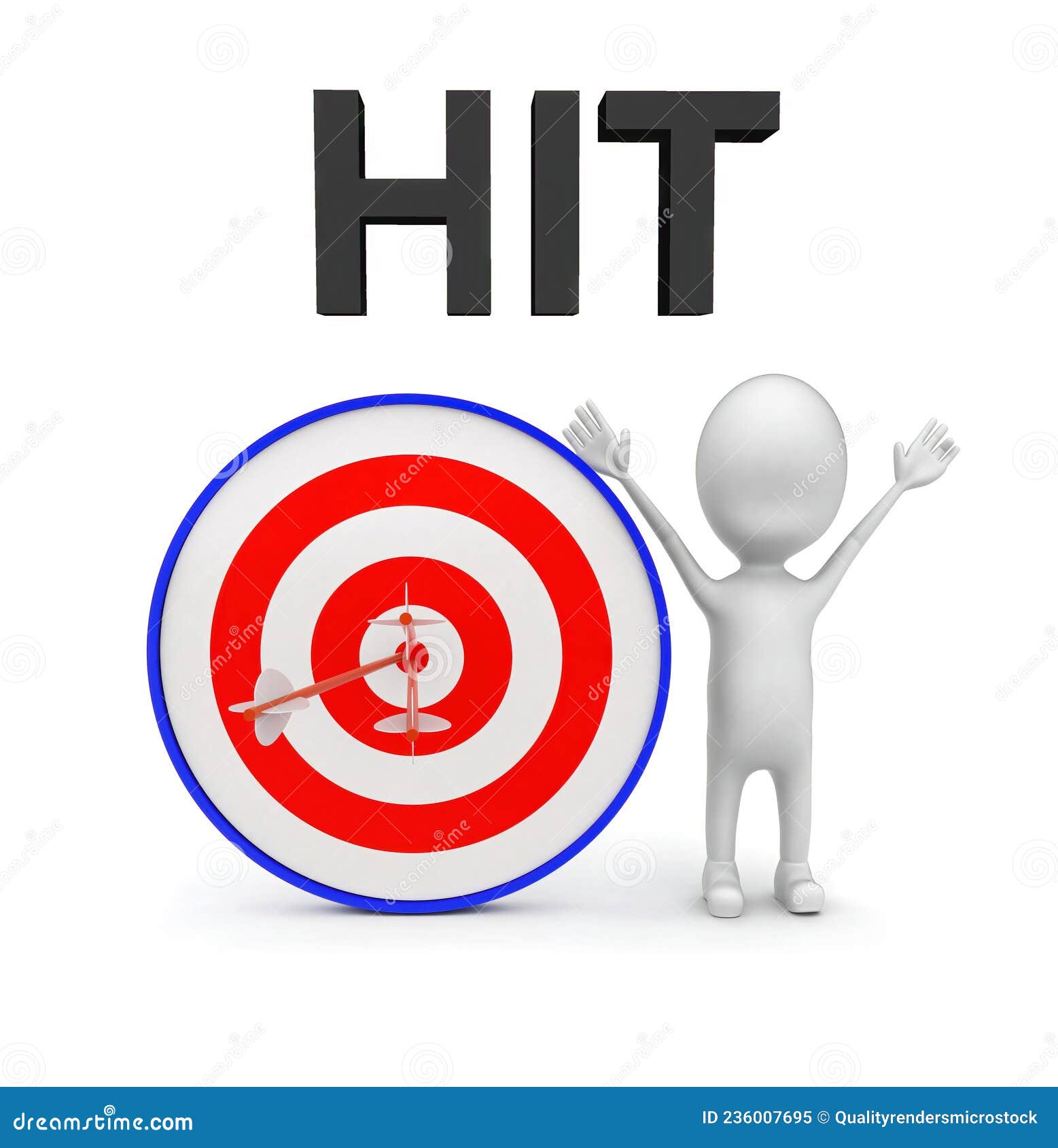 3d Man with Perfectly Aimed Arrows on Target Board Hit Text Concept ...