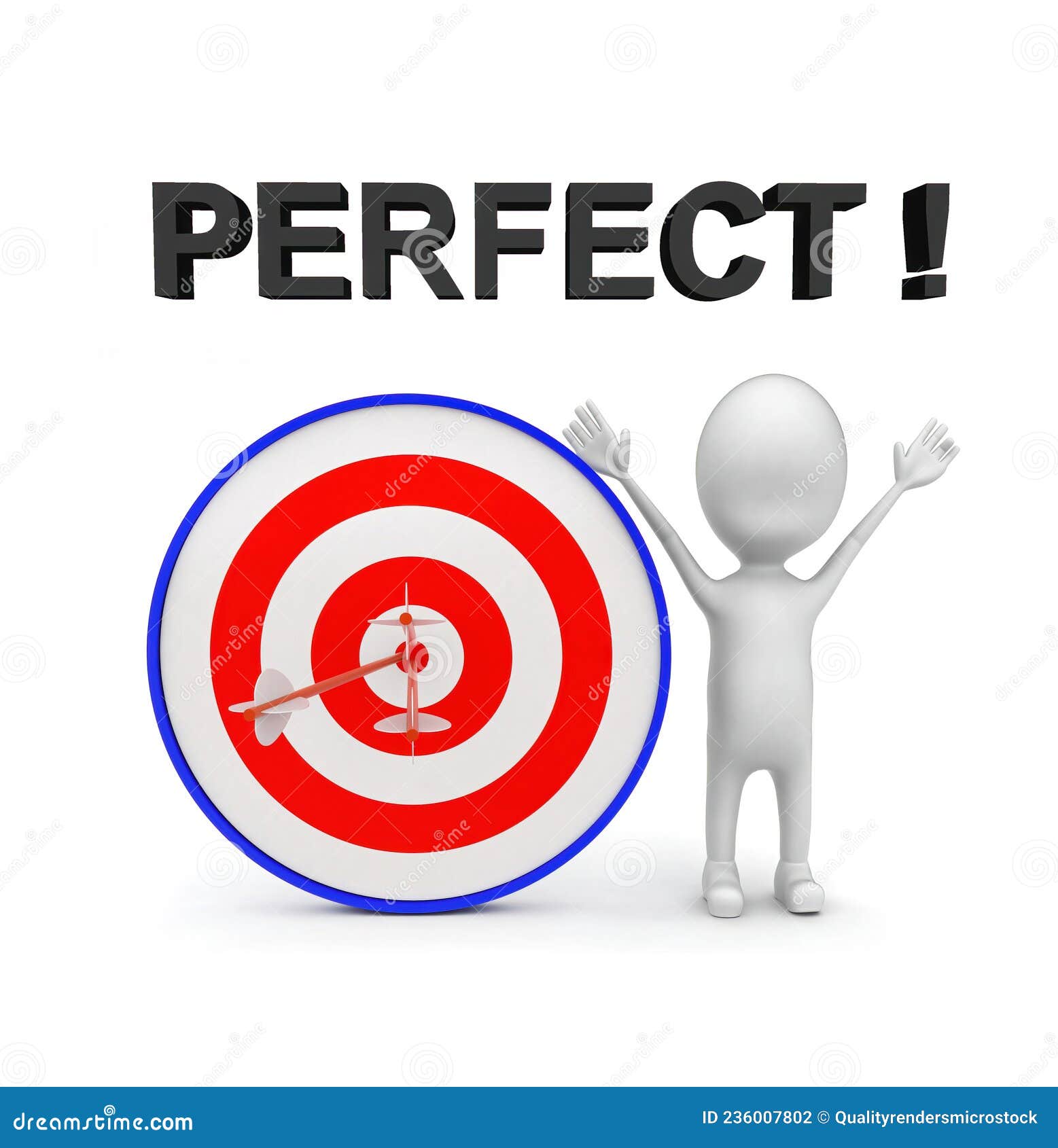 3d Man with Perfectly Aimed Arrows on Target Board Perfect Text Concept ...