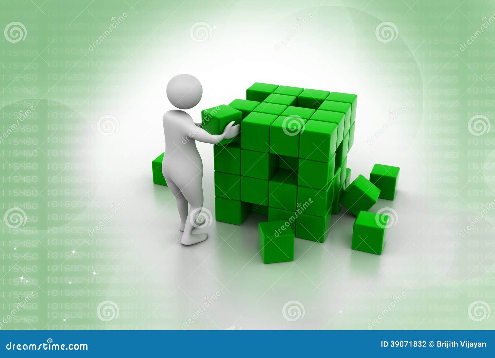 3d Man Person Pushing a Cube Stock Illustration - Illustration of ...