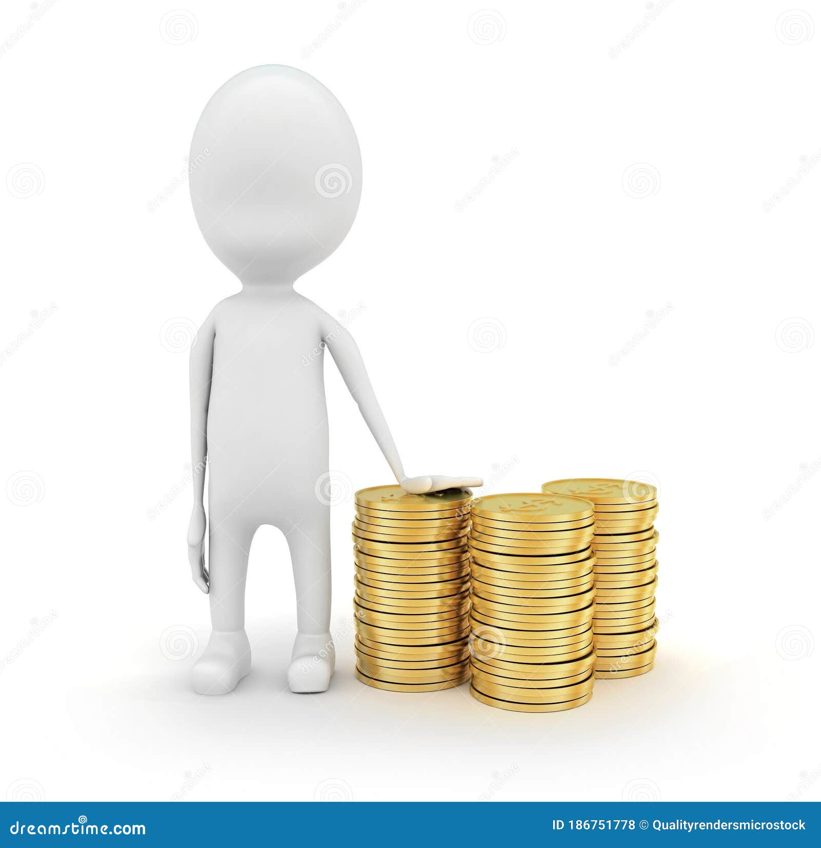 3d Man with Pile of Coins Concept Stock Illustration - Illustration of ...