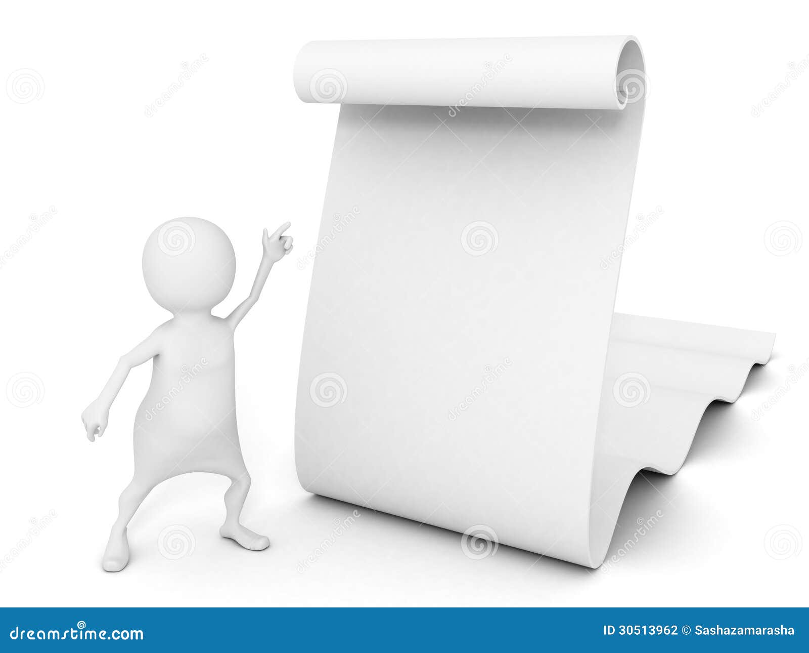 3d Man Pointing at Big Blank Info Paper Scroll Stock Illustration ...
