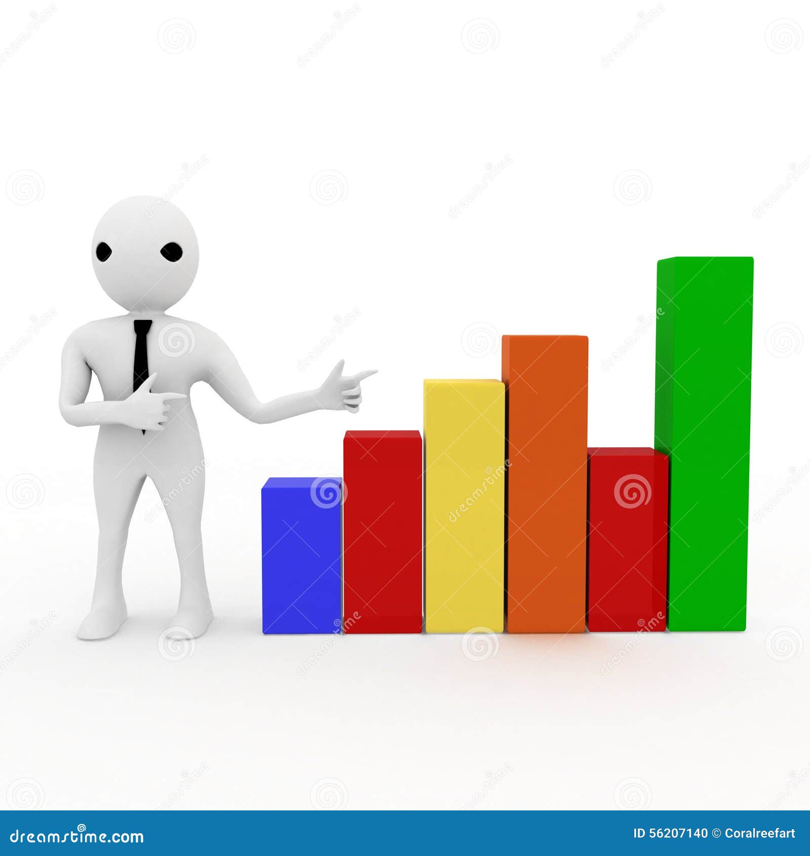 3d Man Pointing at Colorful Bar Graph Illustration Stock Illustration ...