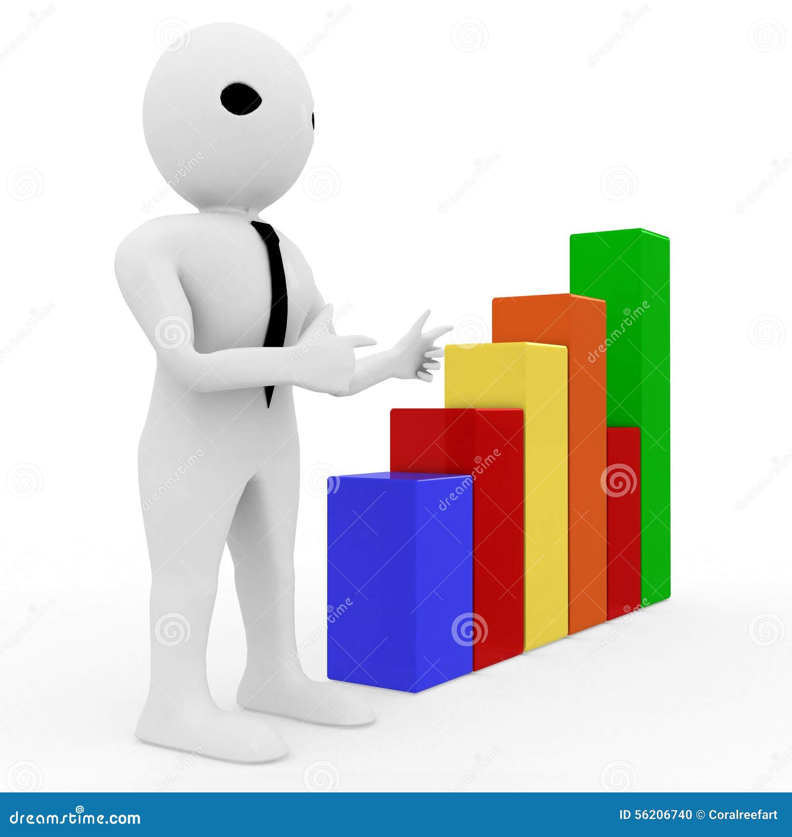 3d Man Pointing at Colorful Bar Graph Illustration Stock Illustration ...