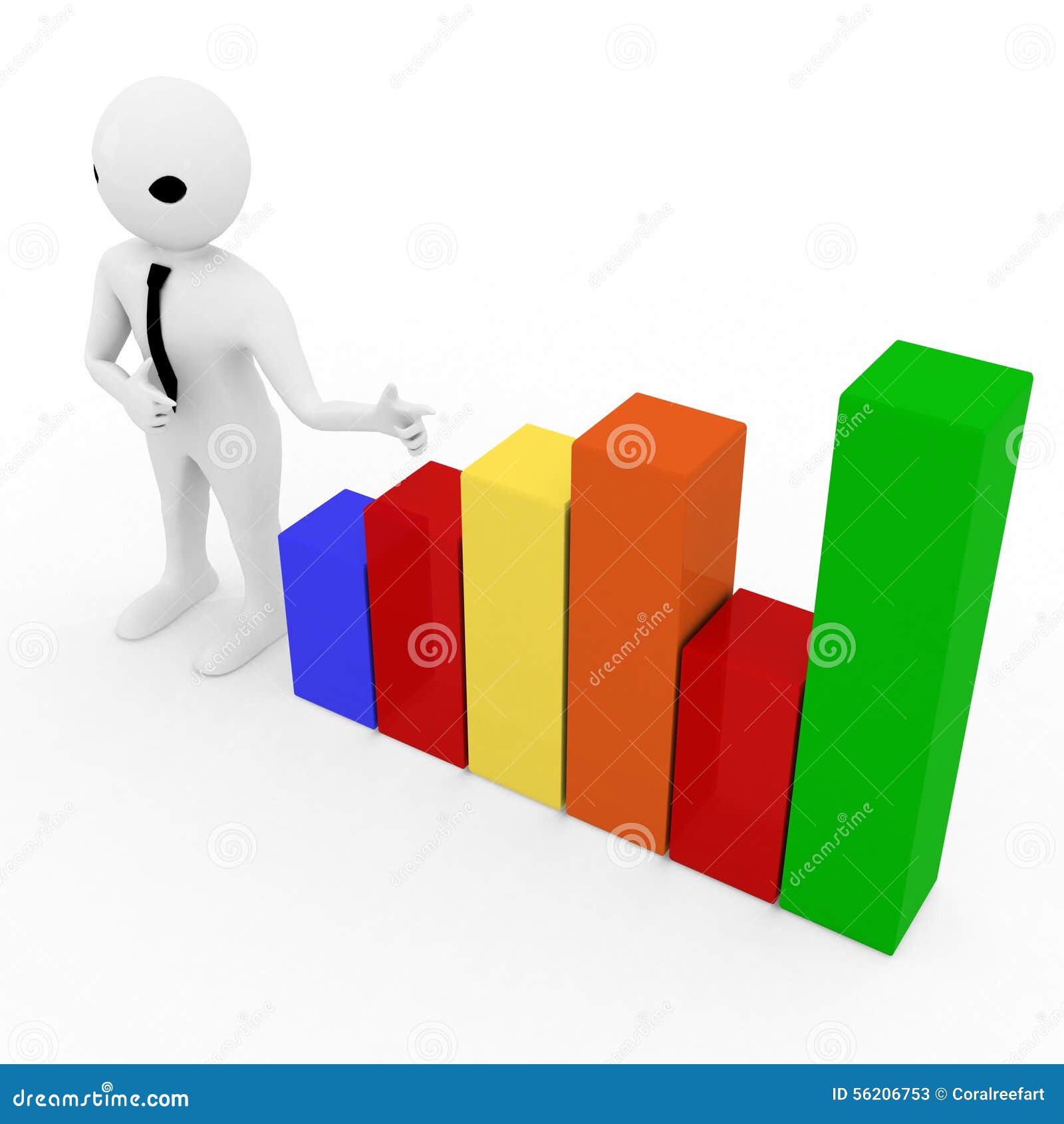 3d Man Pointing at Colorful Bar Graph Illustration Stock Illustration ...