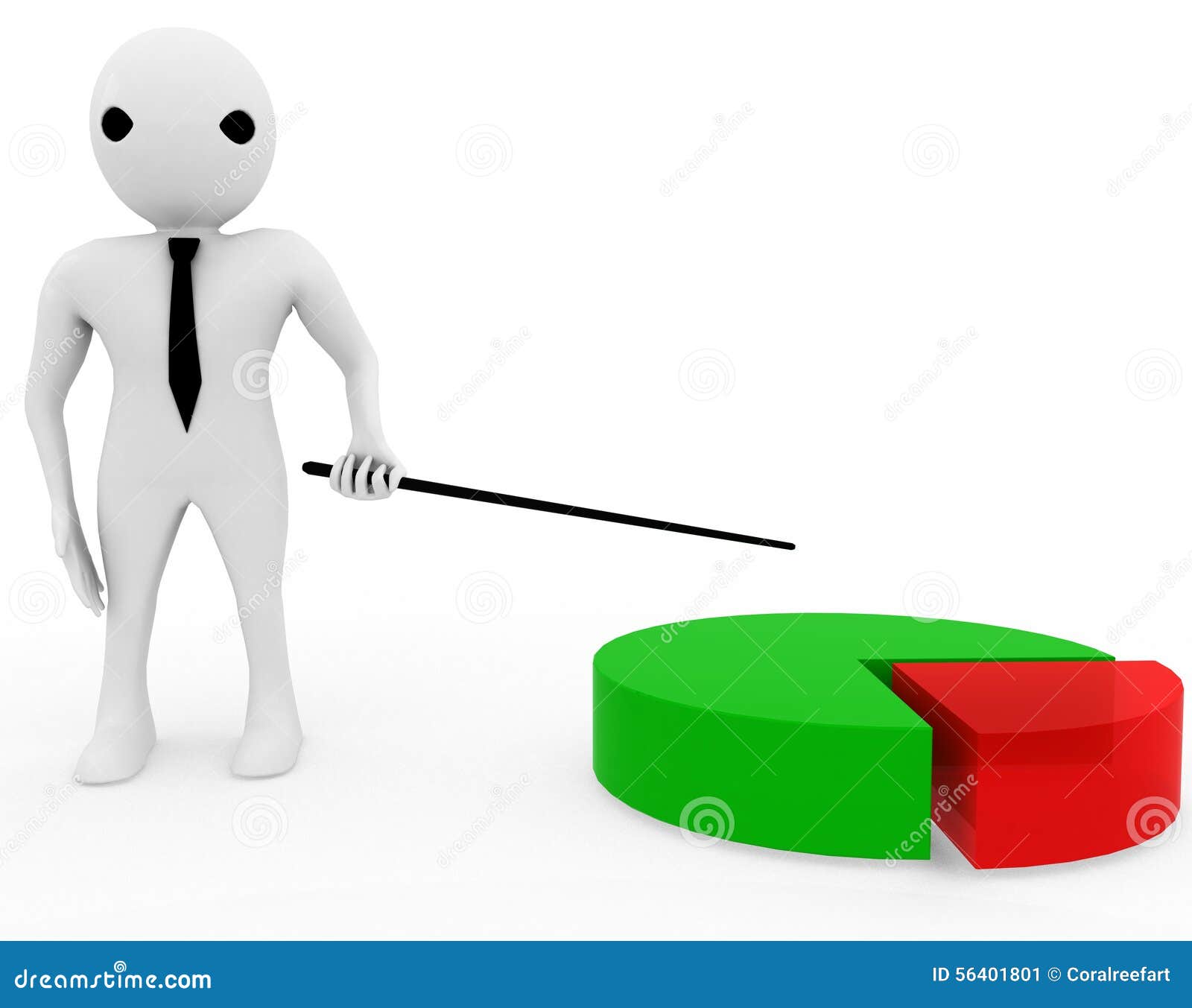 3d Man Pointing Presentation Stick at Pie Graph Illustration Stock ...