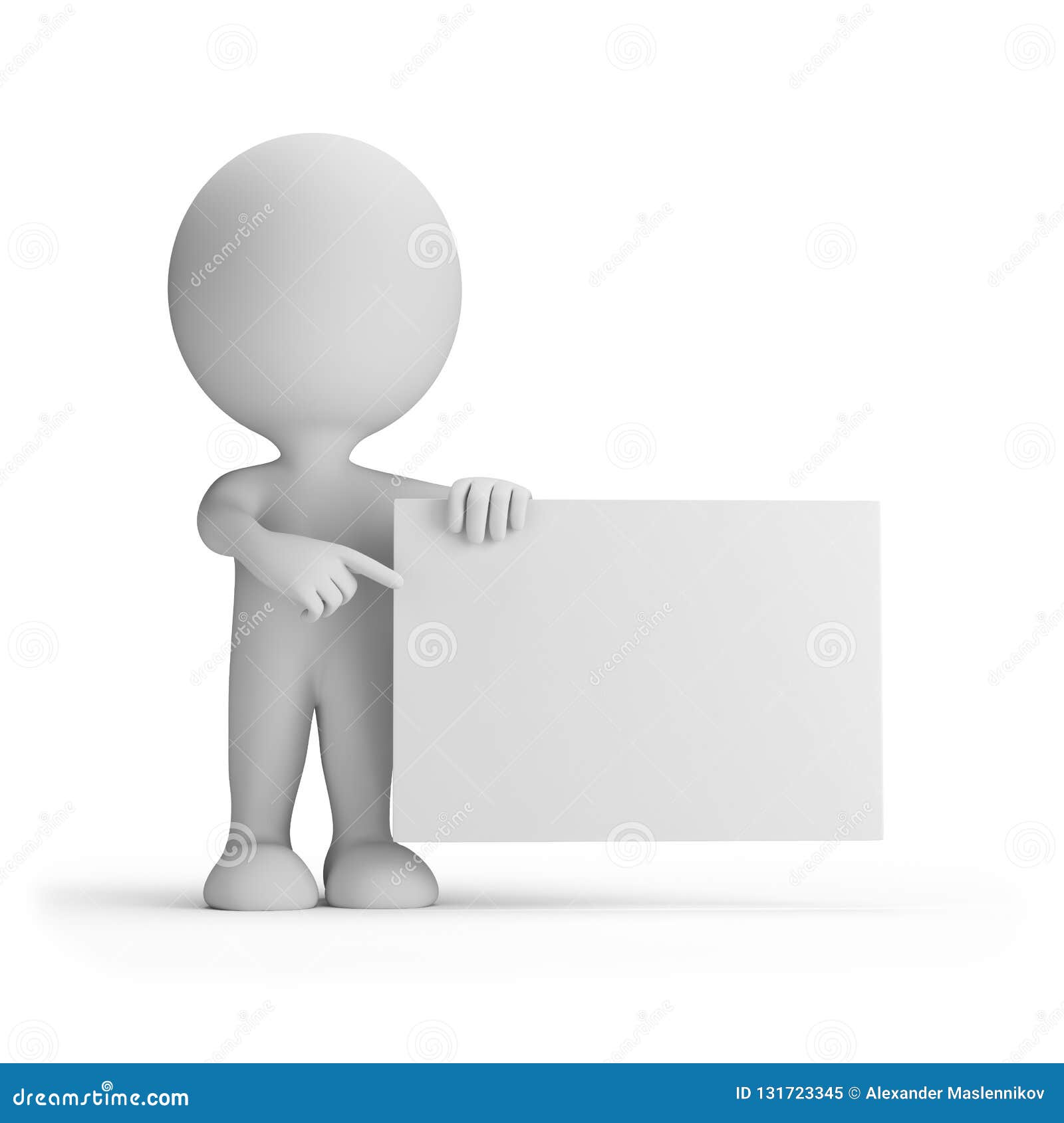 3d Man Points Hand at a Poster. 3d Image. White Background Stock ...