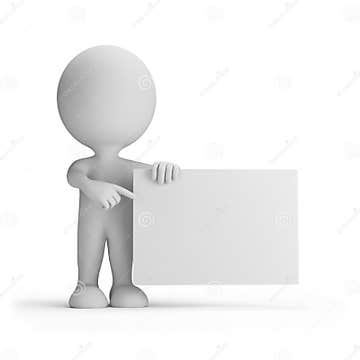 3d Man Points Hand at a Poster. 3d Image. White Background Stock ...