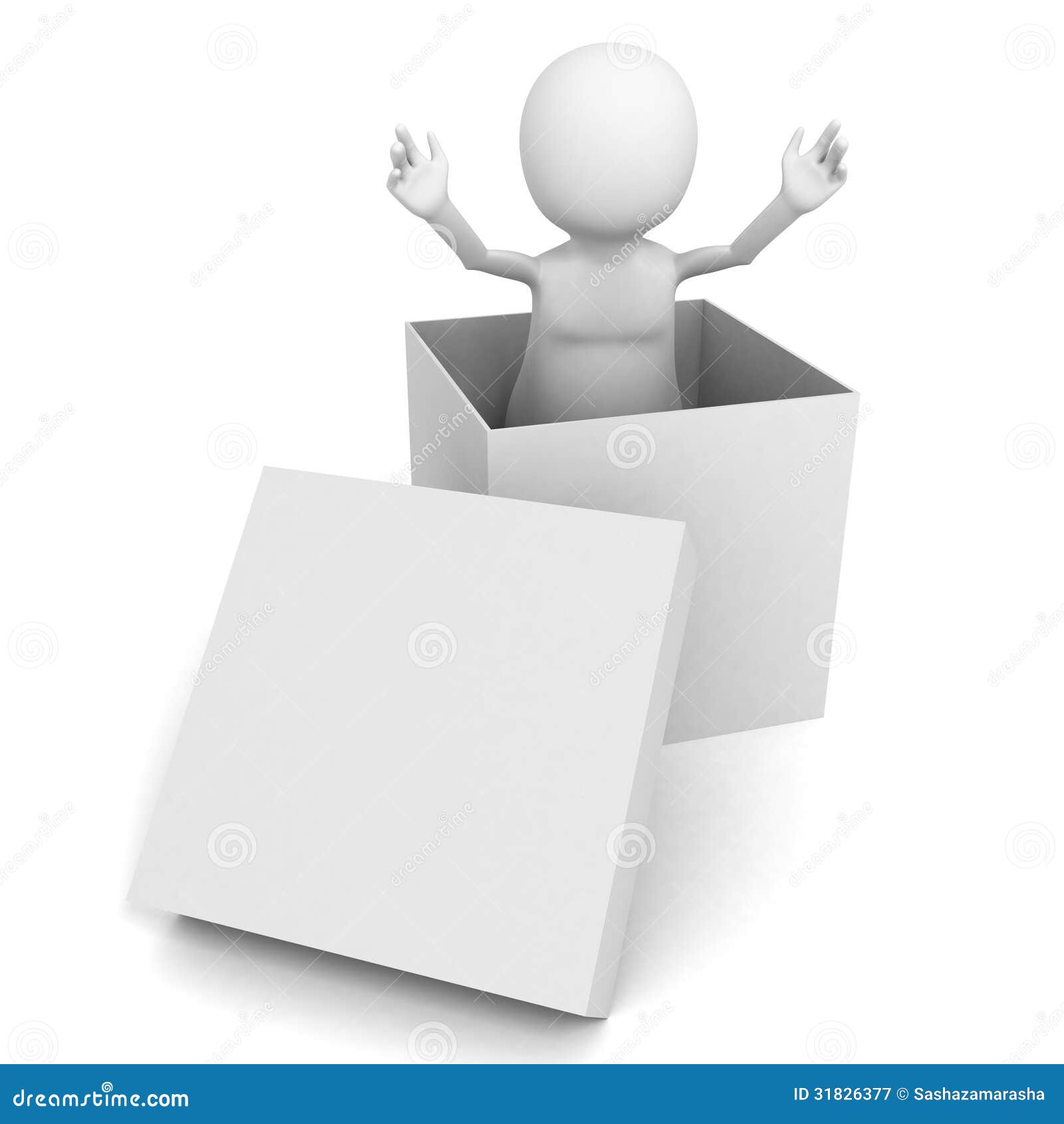3d Man Presentation Coming Out of White Box Stock Illustration ...