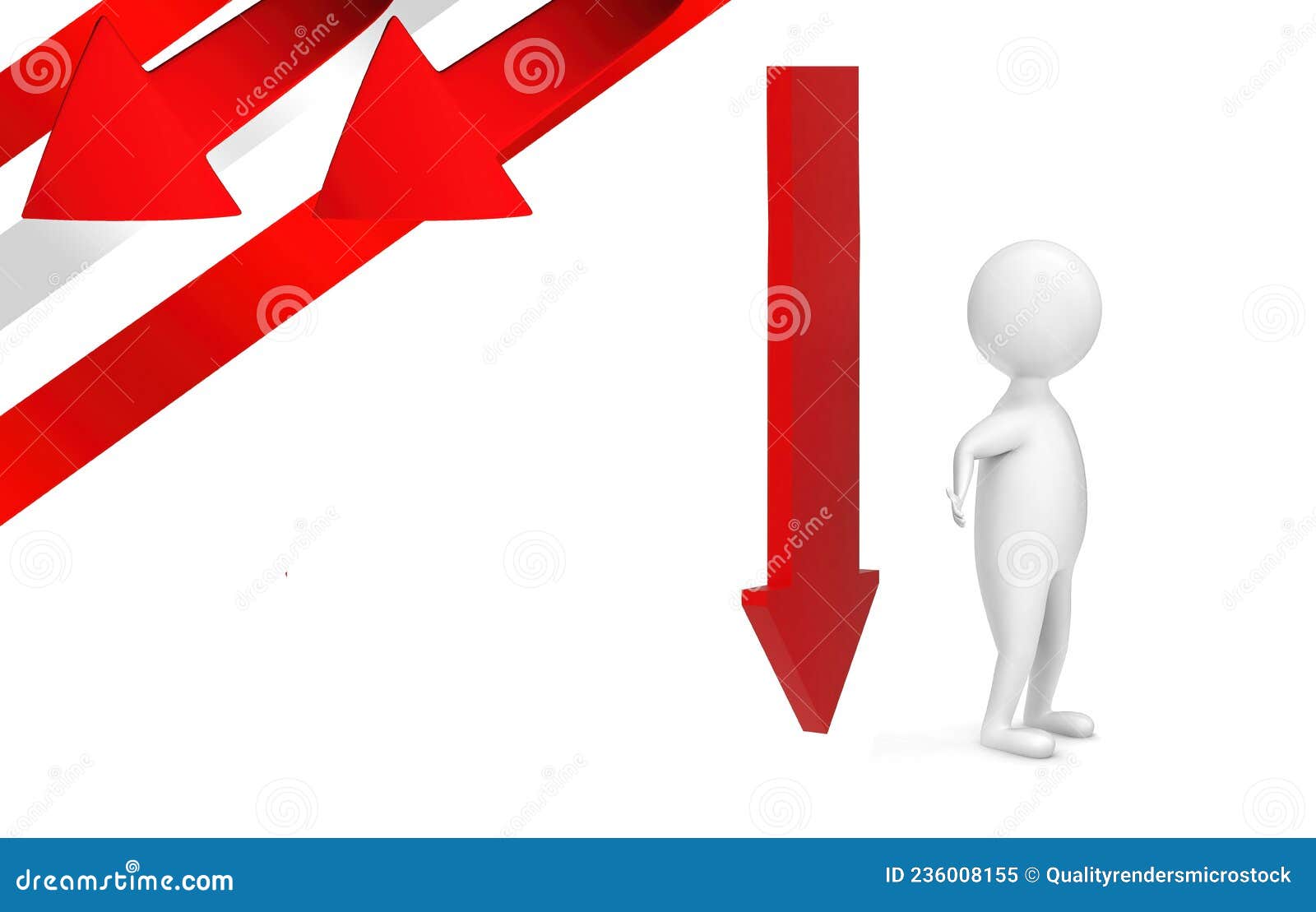 3d Man Presenting Arrow Falling Downward Concept Stock Illustration ...
