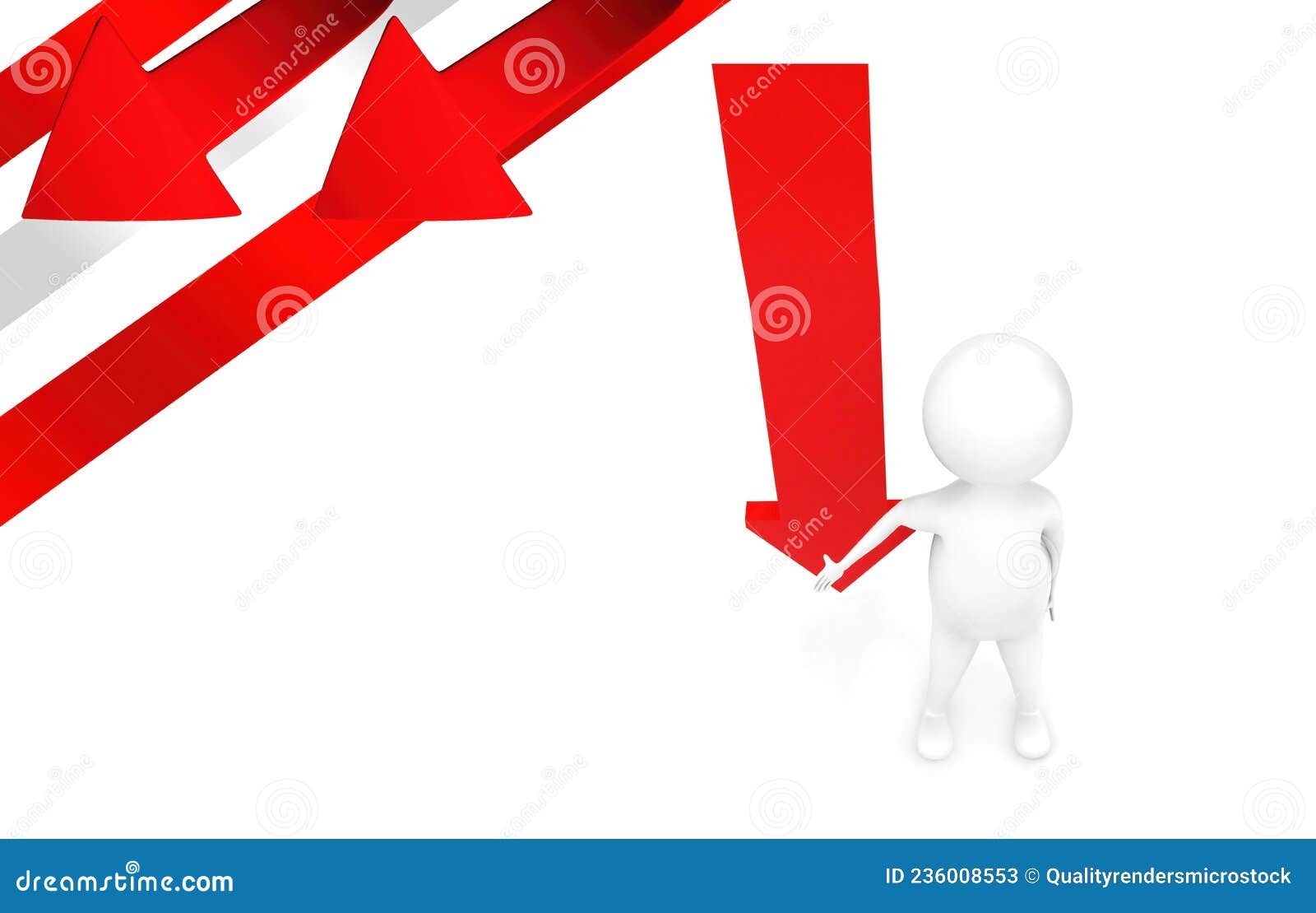 3d Man Presenting Arrow Falling Downward Concept Stock Illustration ...