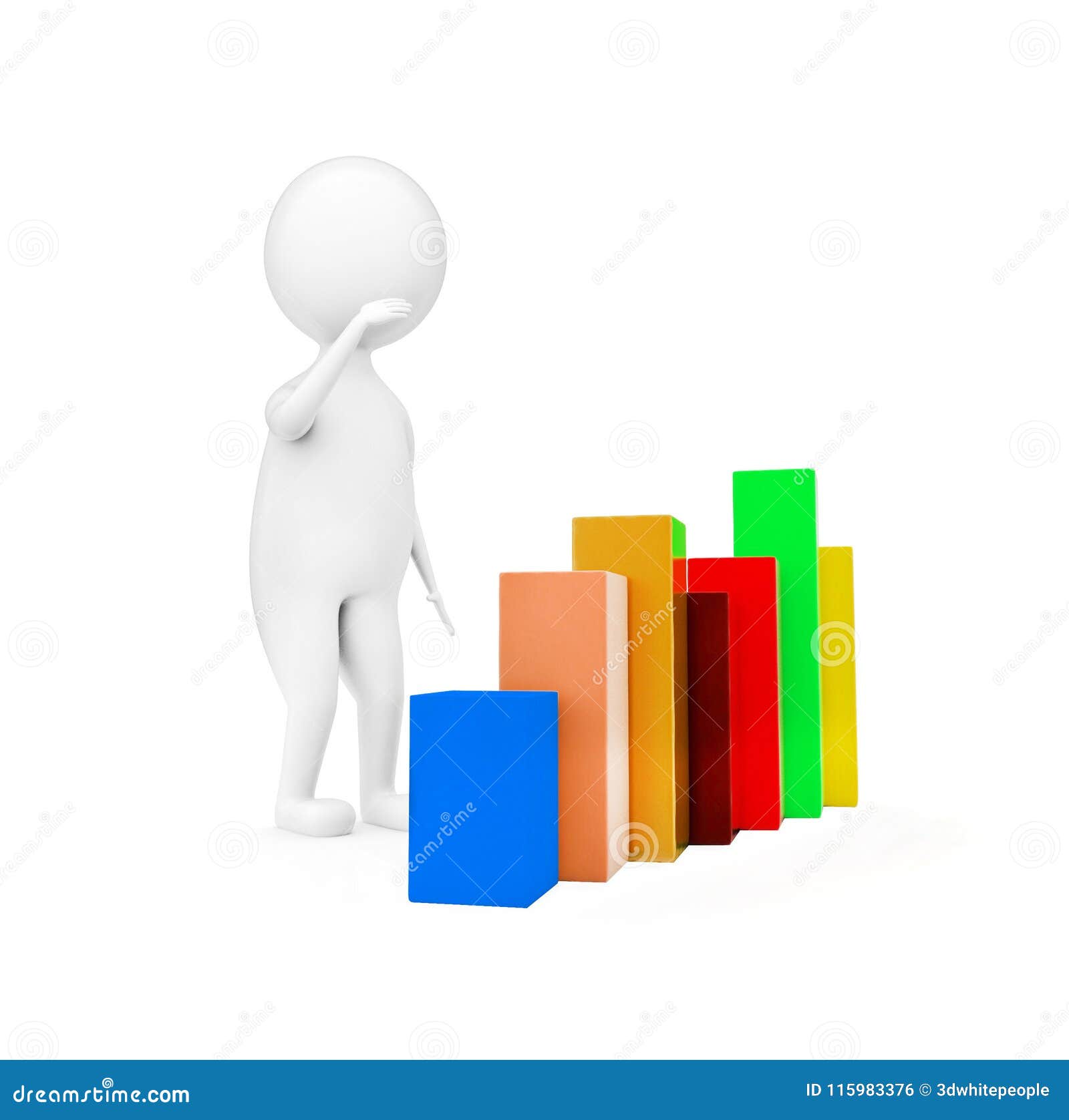 3d Man Presenting Bar Graphs Concept Stock Illustration - Illustration ...
