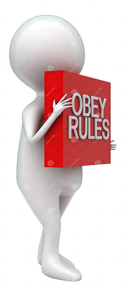 3d Man Presenting Obey Rules Text Projected on a Box Concept Stock ...