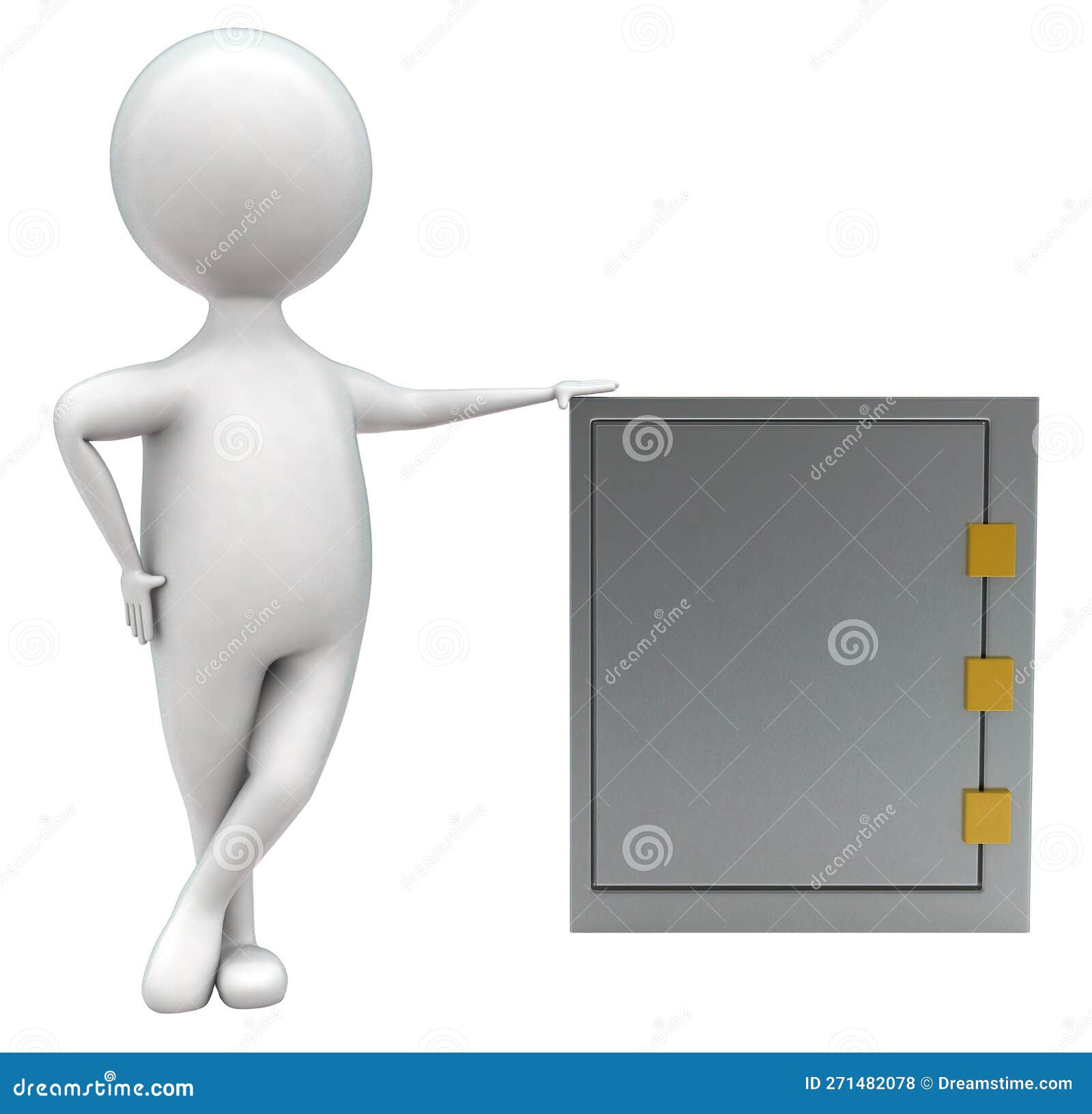 3d Man Presenting Silver Locker Concept Stock Illustration ...