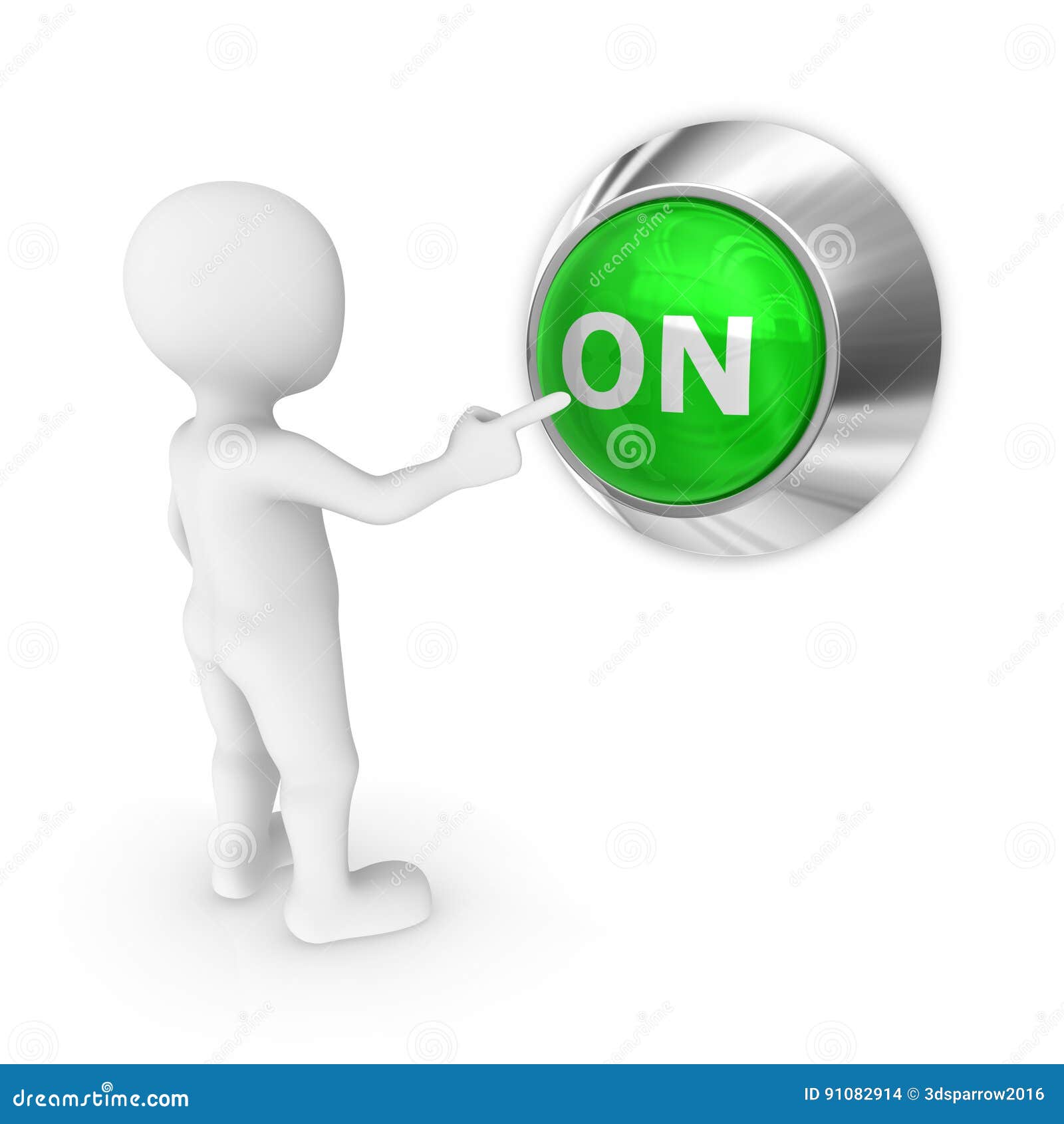 3d Man Presses the on Button. Stock Illustration - Illustration of ...