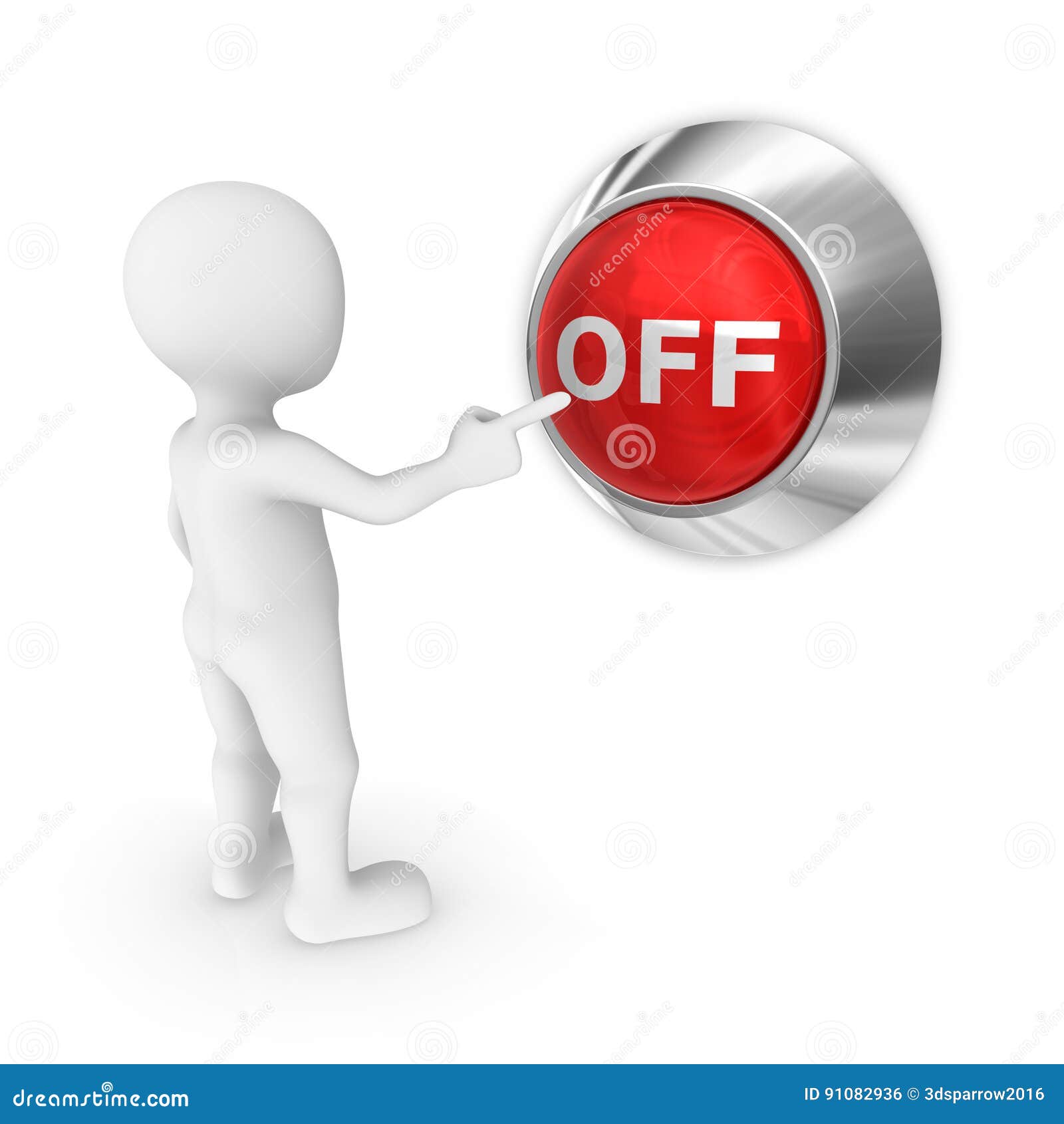 3d Man Presses the Off Button. Stock Illustration - Illustration of ...