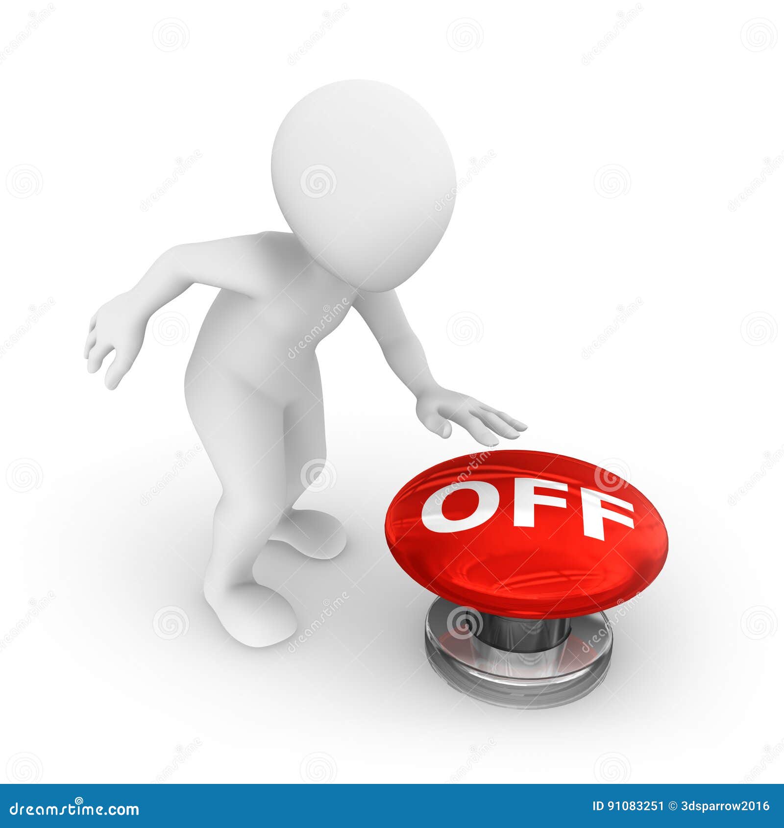 3d Man Presses the Off Button. Stock Illustration - Illustration of ...